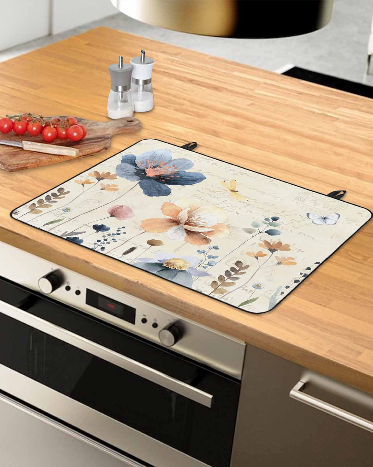 Large Induction Cooktop Protector Mat Blue Yellow Flowers Stove Top ...