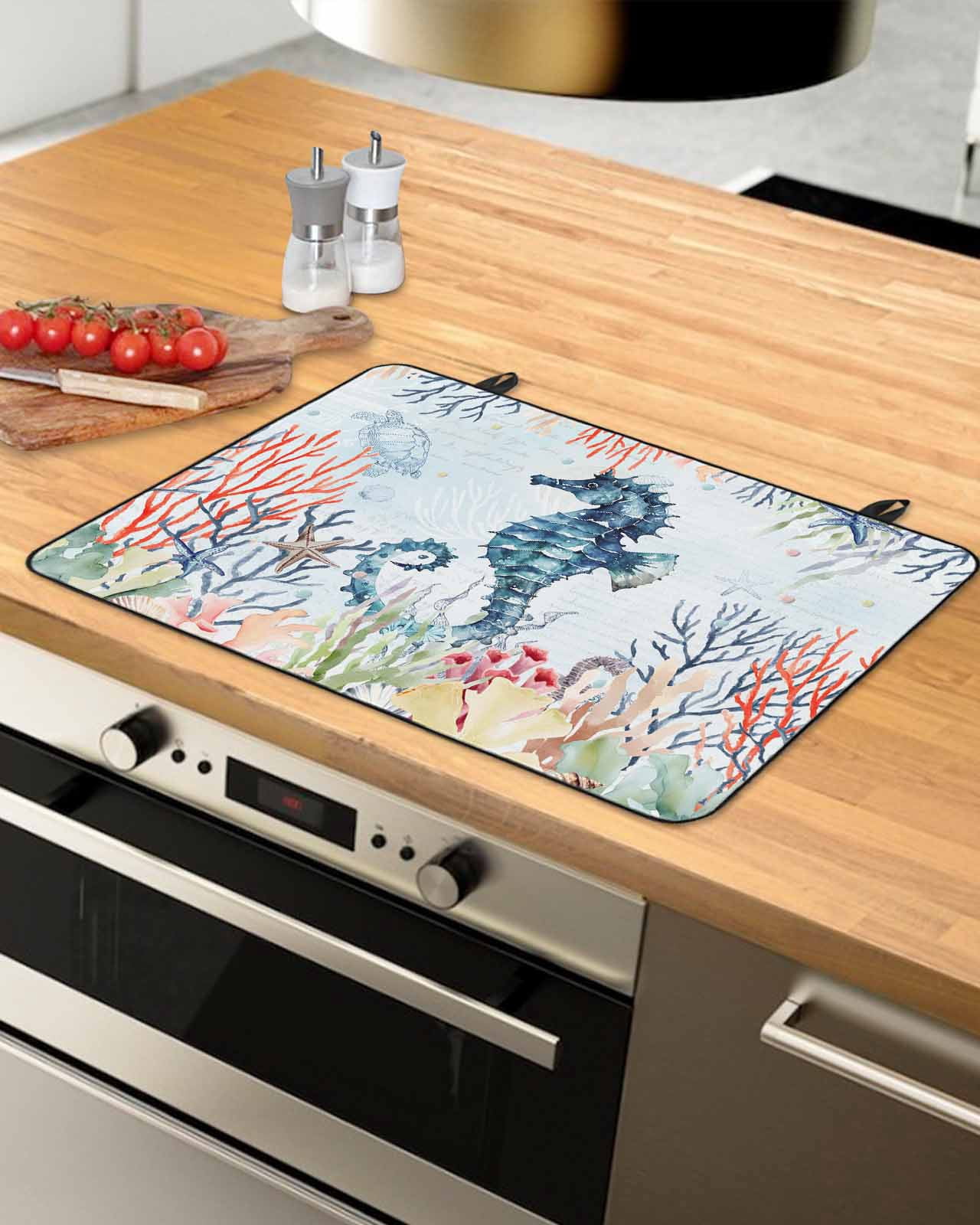 Large Induction Cooktop Protector Mat Coastal Seahorse Stove Top Covers ...
