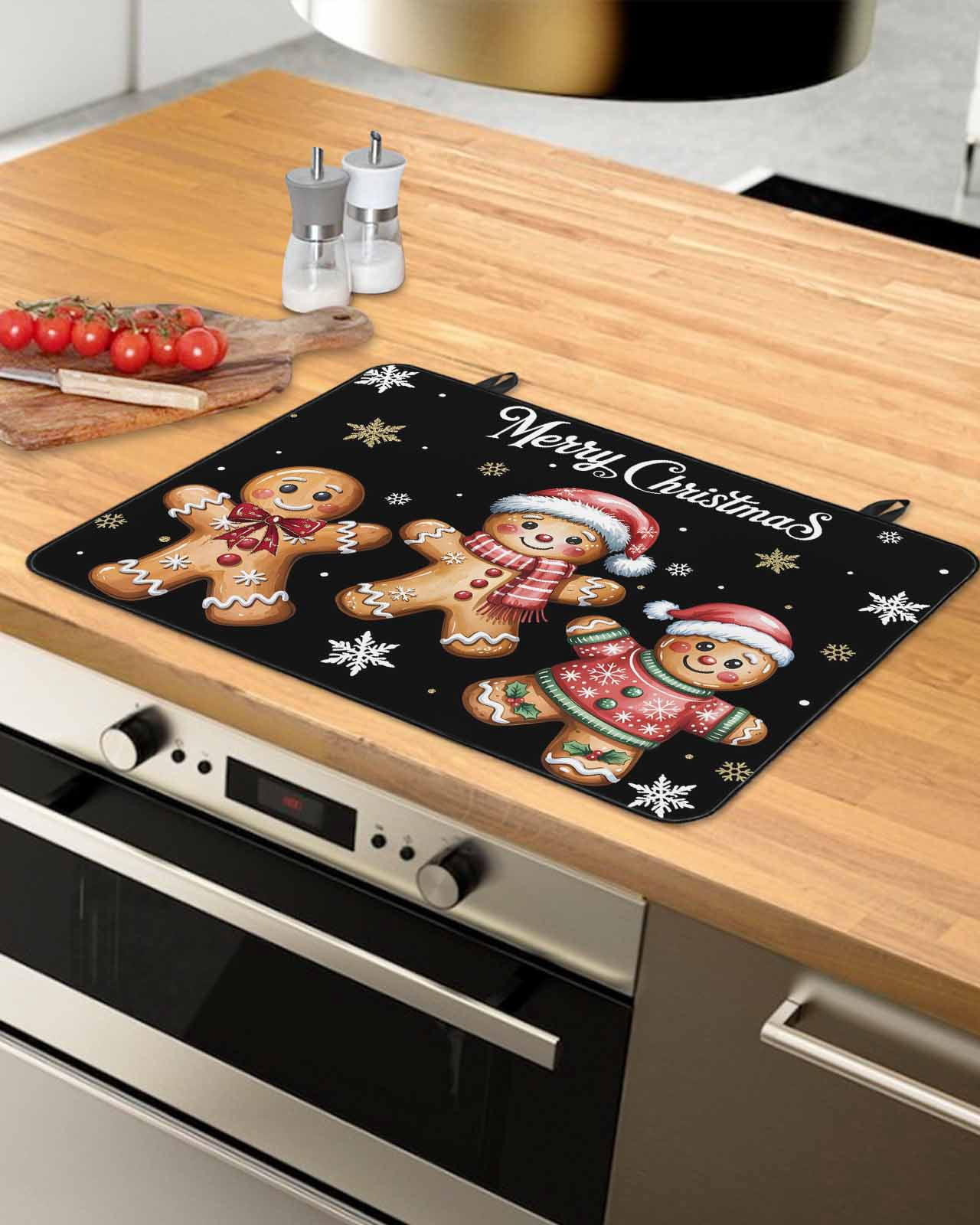 Large Induction Cooktop Protector Mat Gingerbread Black Stove Top ...