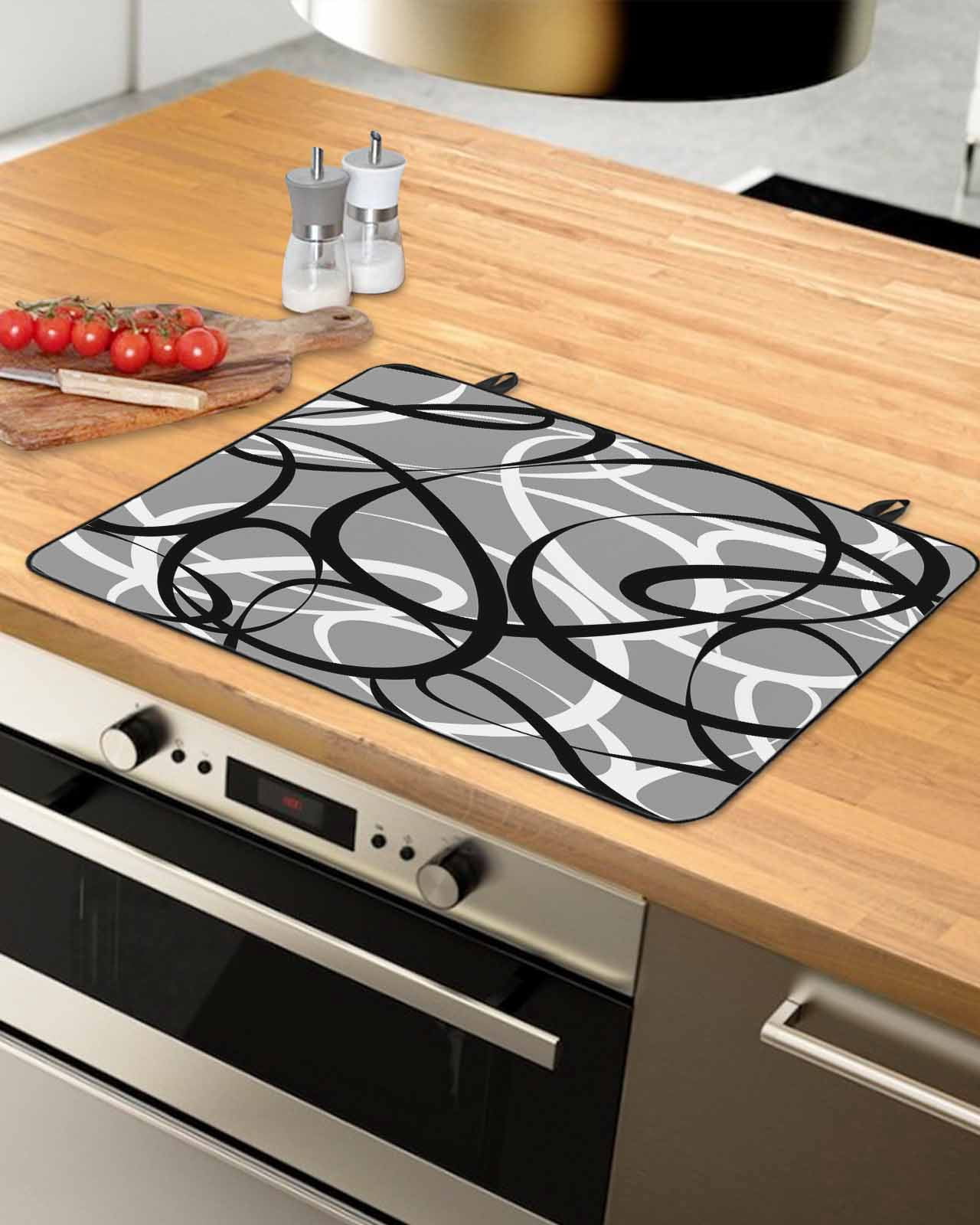 Large Induction Cooktop Protector Mat Grey Geometric Stove Top Covers ...
