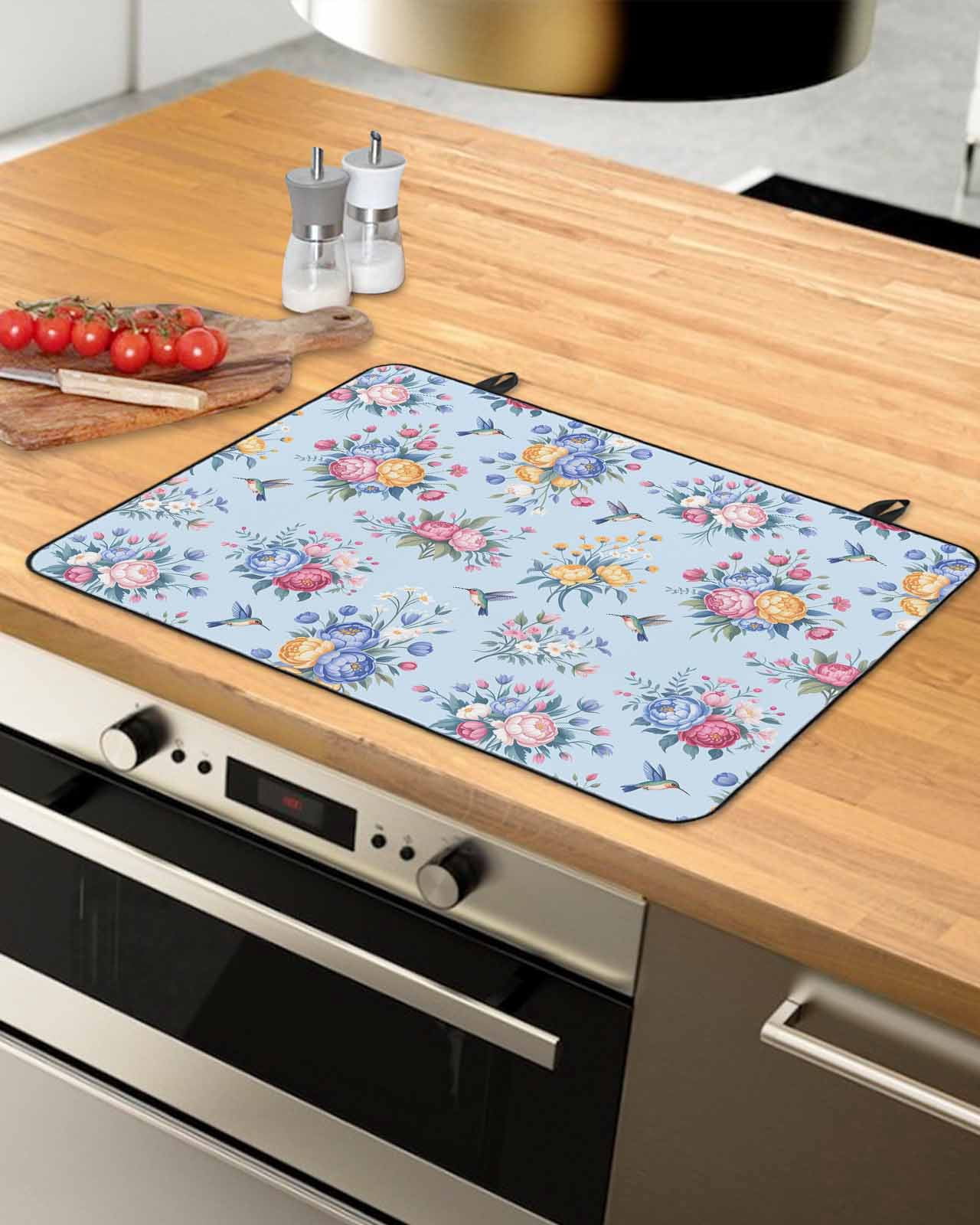 Large Induction Cooktop Protector Mat Pink Blue Flowers Stove Top ...