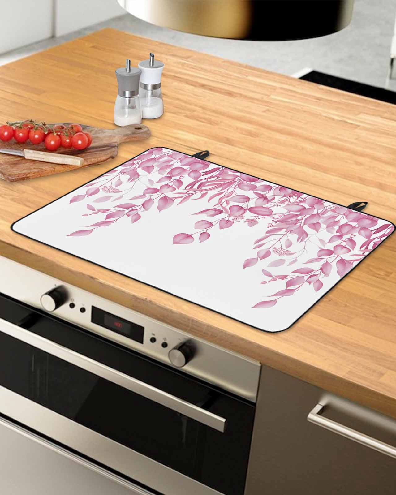 Large Induction Cooktop Protector Mat Pink Eucalyptus Leaves Stove Top ...