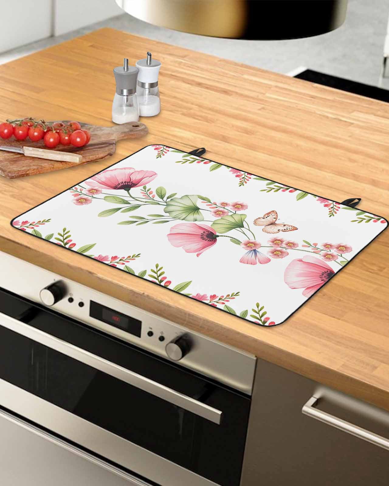 Large Induction Cooktop Protector Mat Pink Flowers Stove Top Covers for ...