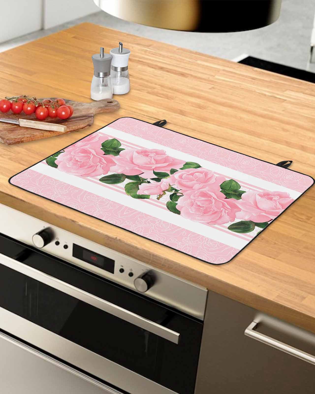 Large Induction Cooktop Protector Mat Pink Roses Stove Top Covers for ...