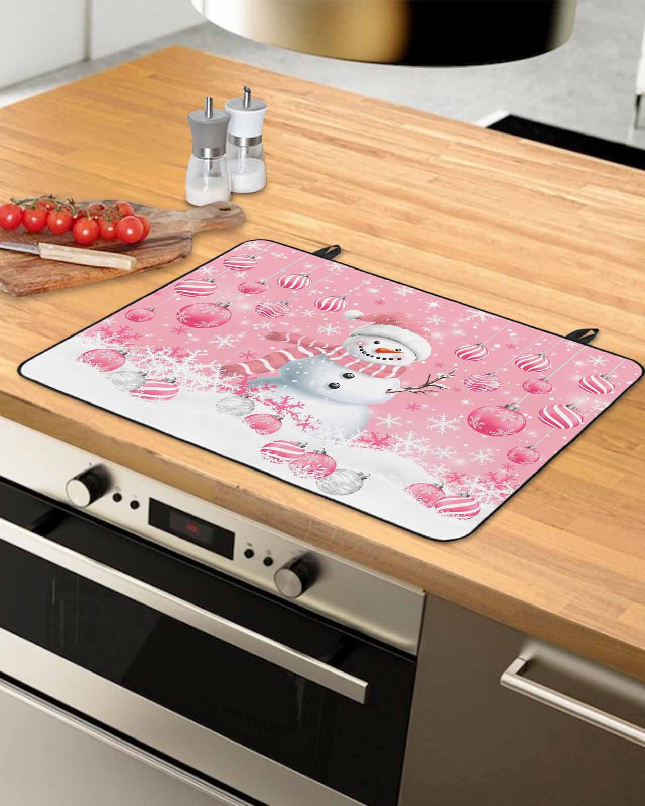 Large Induction Cooktop Protector Mat Pink Snowman Christmas Stove Top ...