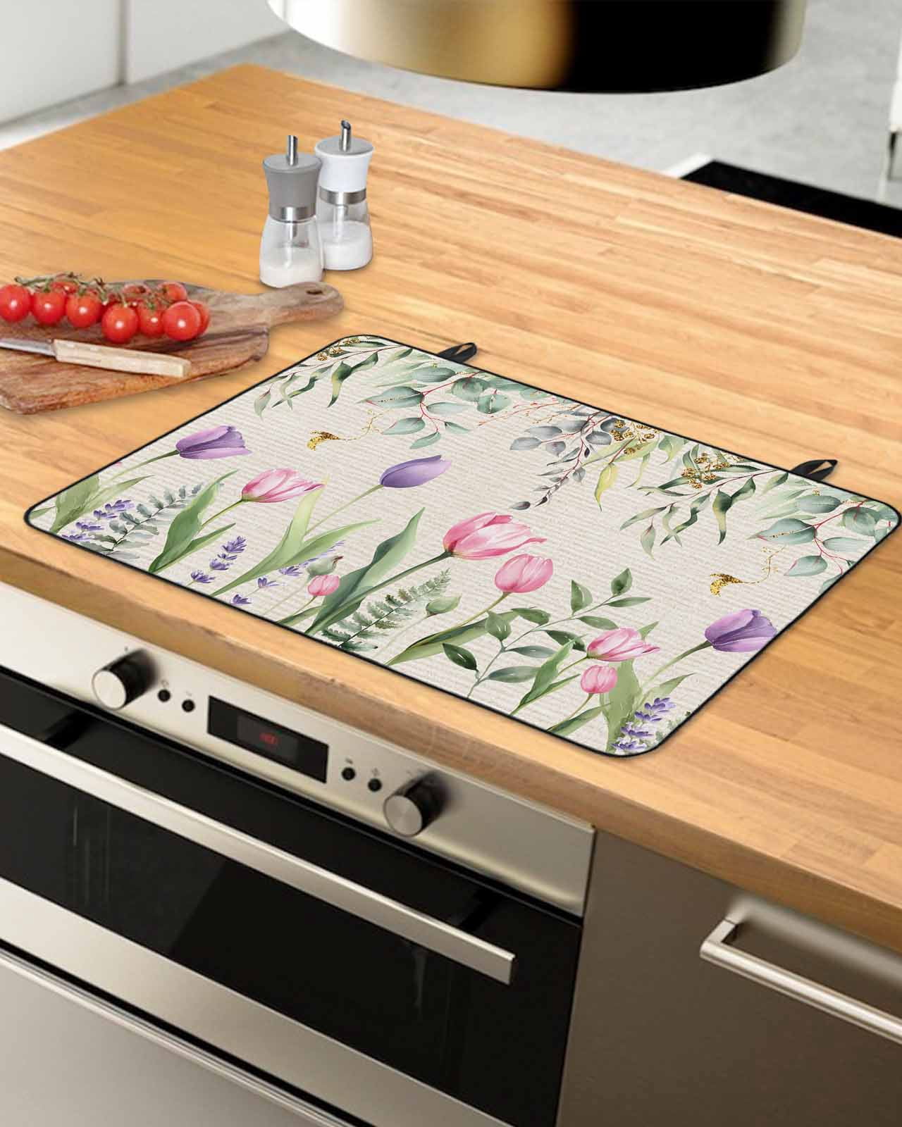 Large Induction Cooktop Protector Mat Pink Tulips Stove Top Covers for ...