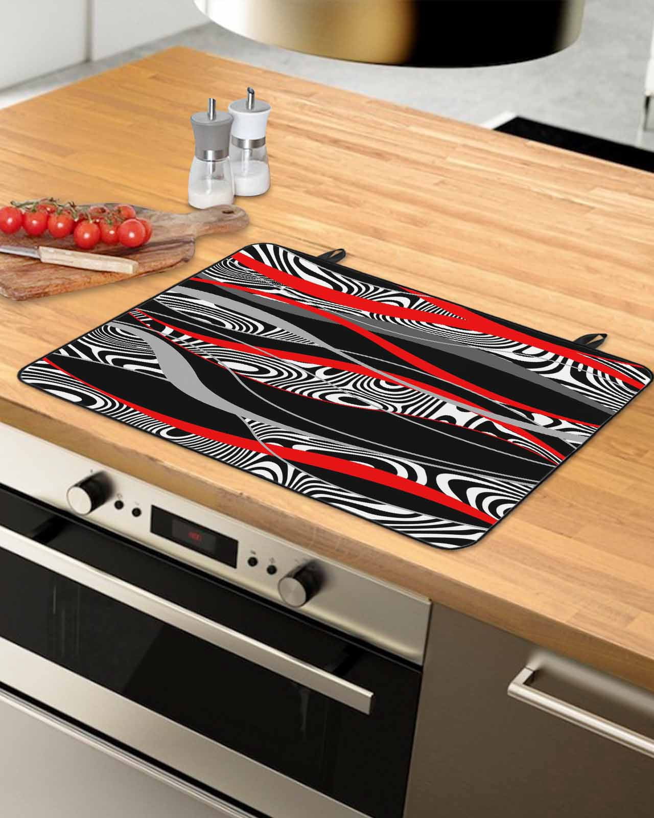 Large Induction Cooktop Protector Mat Red Black Stripes Stove Top ...