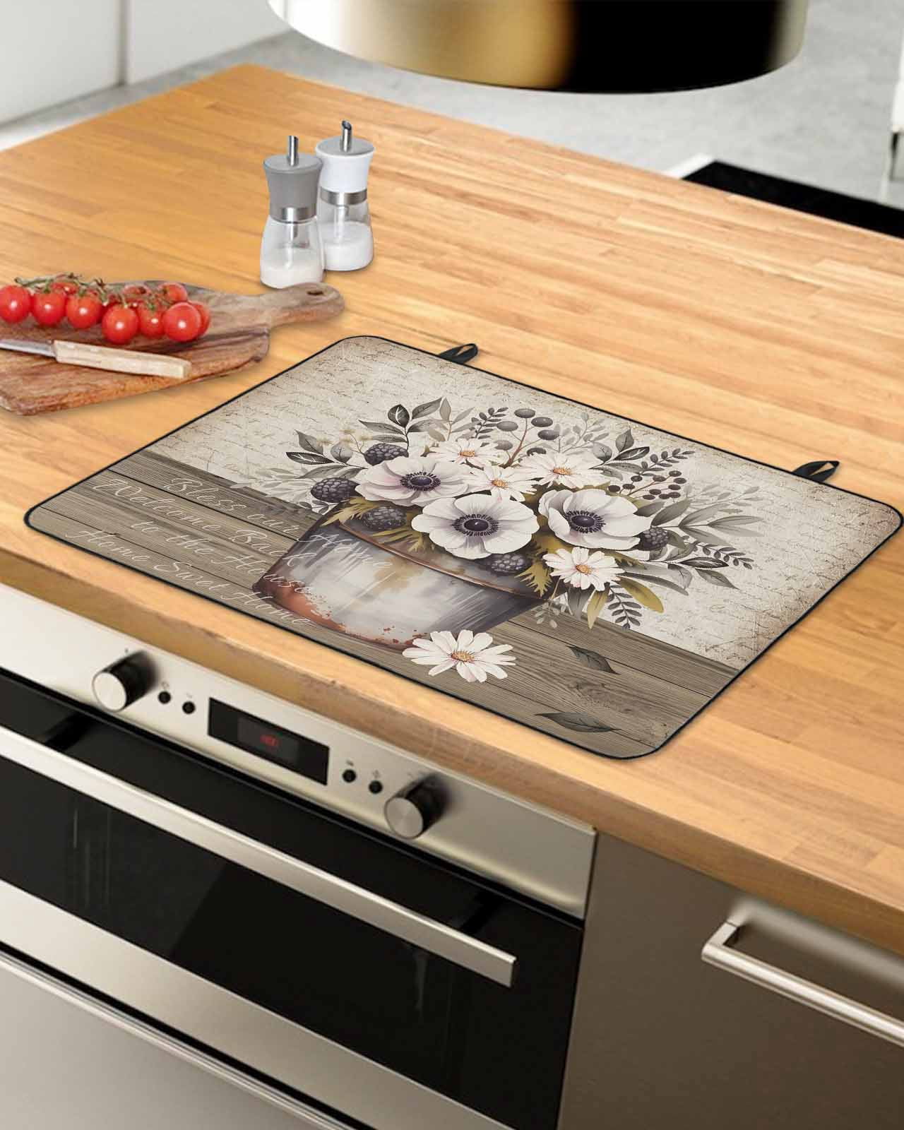 Large Induction Cooktop Protector Mat Vintage Flowers Stove Top Covers ...
