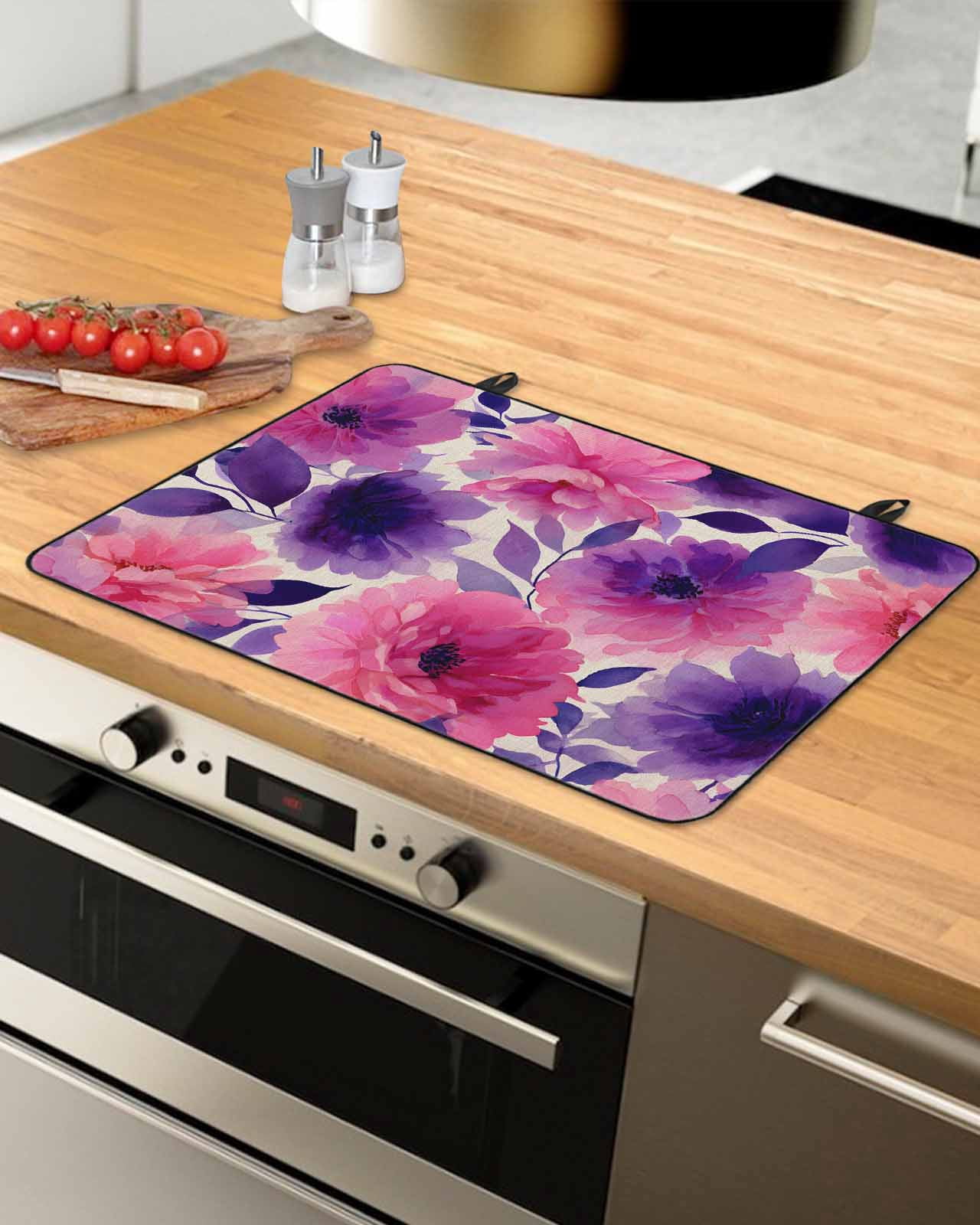 Large Induction Cooktop Protector Mat Watercolor Floral Stove Top ...