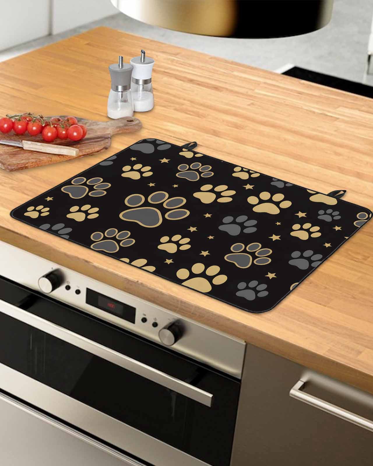 Large Induction Cooktop Protector Mat Yellow Black Dog Paws Stove Top ...