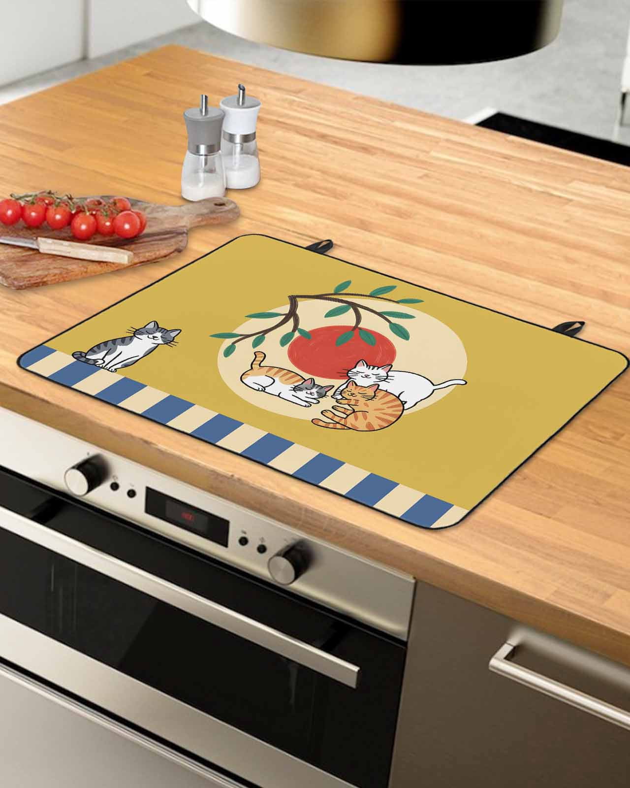 Large Induction Cooktop Protector Mat Yellow Cat Cartoon Stove Top ...
