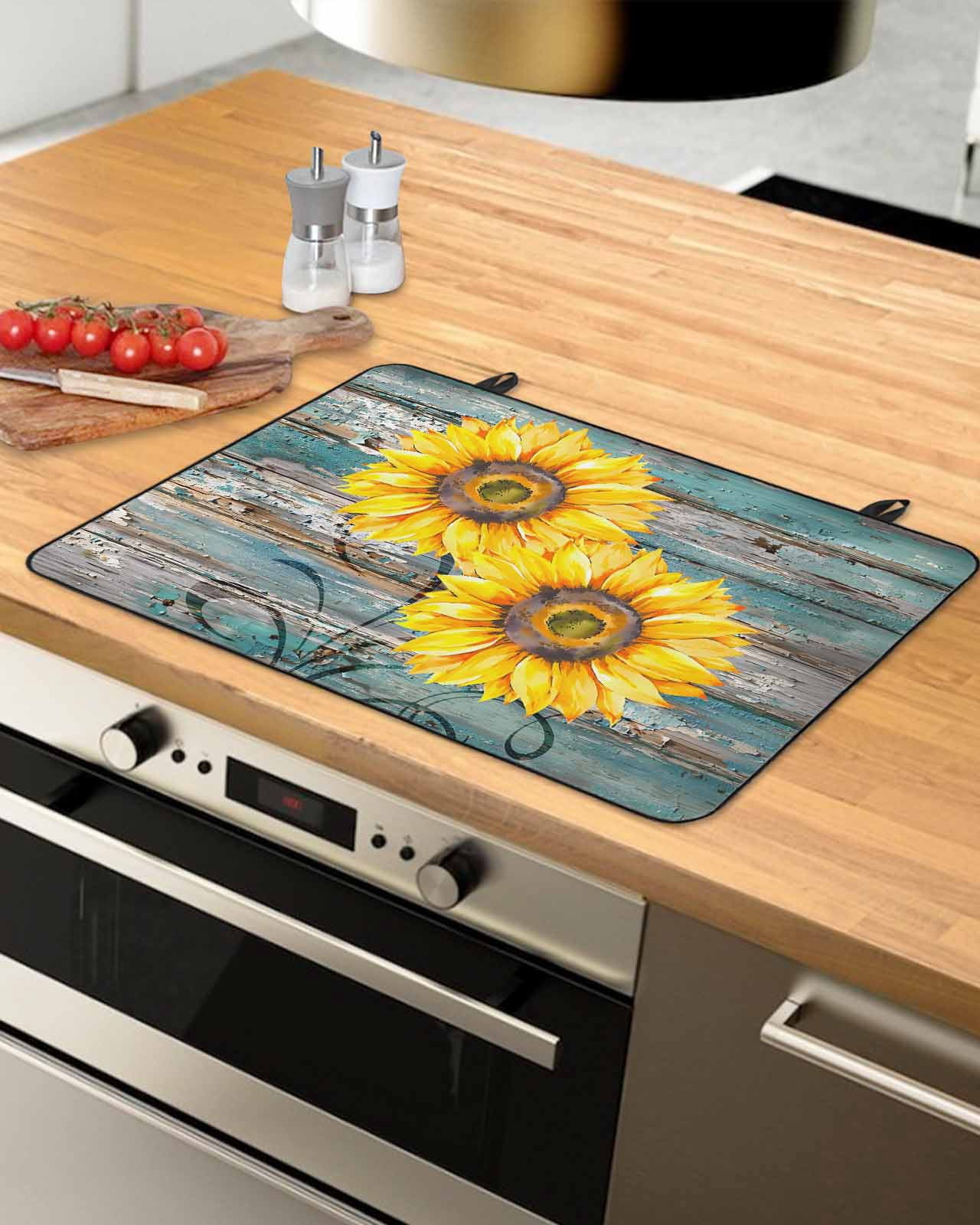 Large Induction Cooktop Protector Mat Yellow Sunflowers Vintage Stove ...