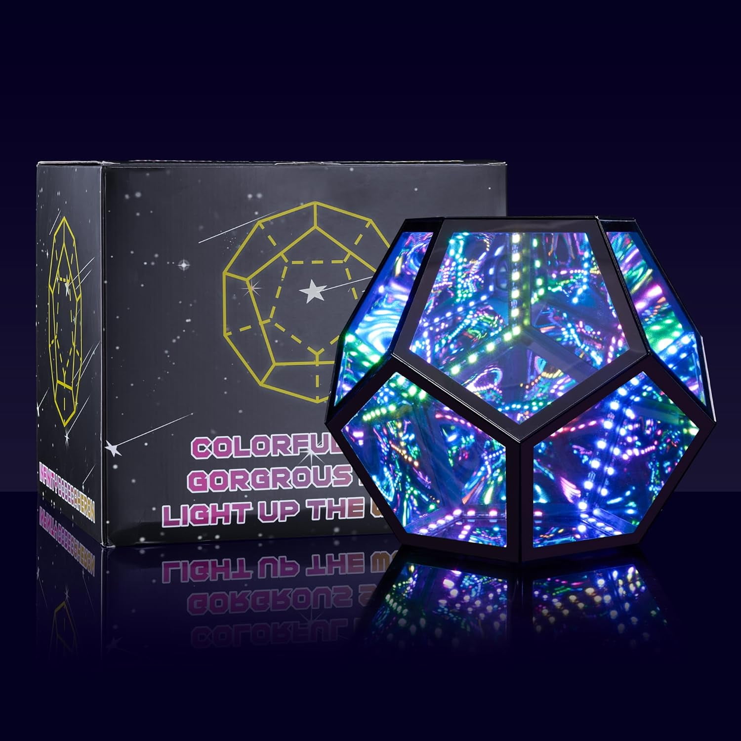 Large Infinity Dodecahedron Gaming Light, Cool RGBW Led Desk Table Lamp ...