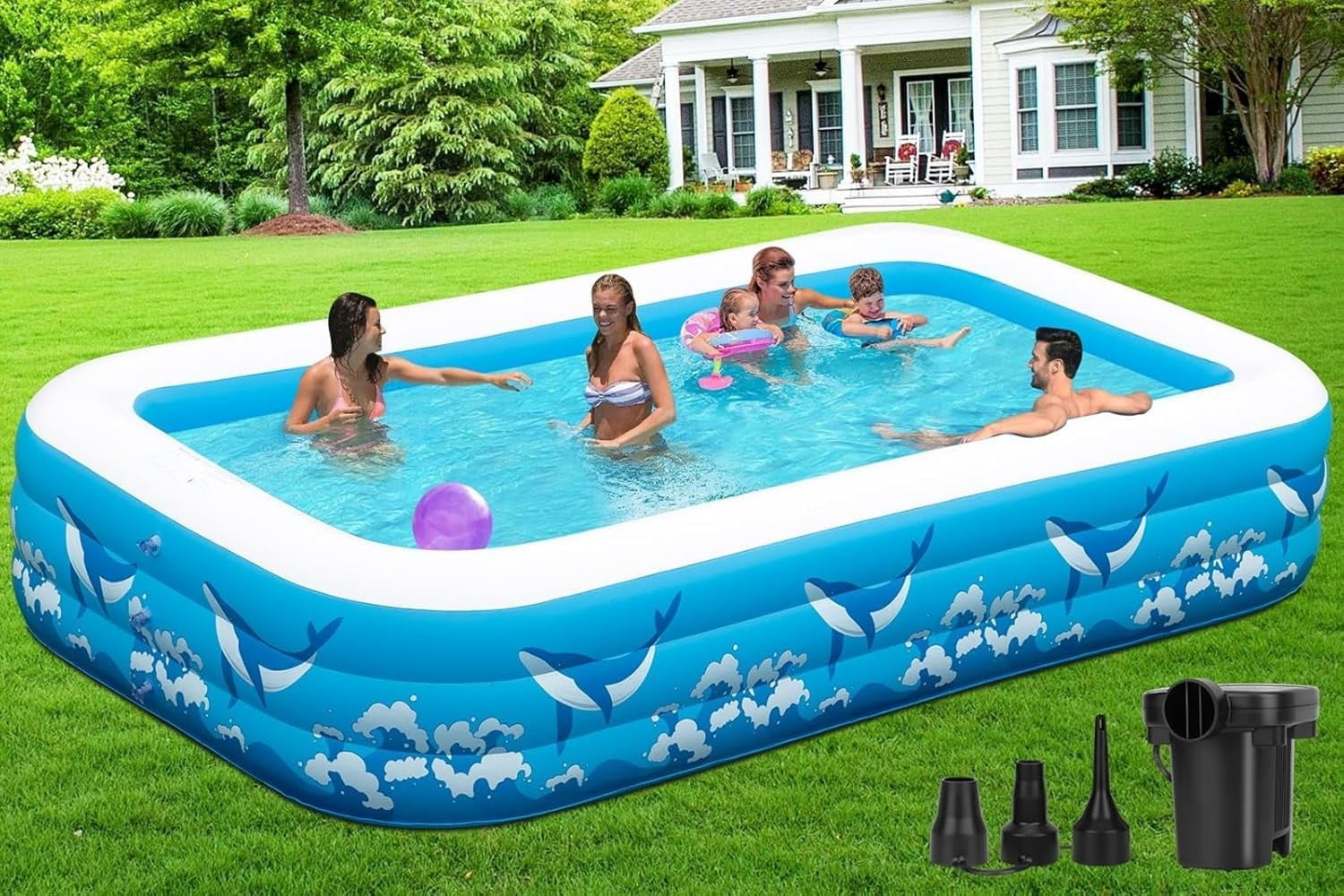Large Inflatable Pool for Adults, 130" X 72" X 22" Blow-up Pools ...