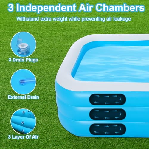 Large Inflatable Pool for Adults and Kids, 103" x69" x24" Full-Sized ...