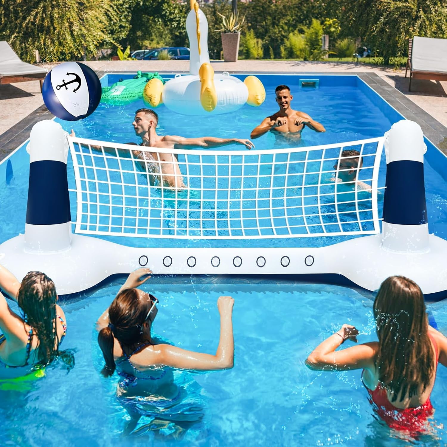 Large Inflatable Pool Games Volleyball Net Float Set with Yacht Design ...