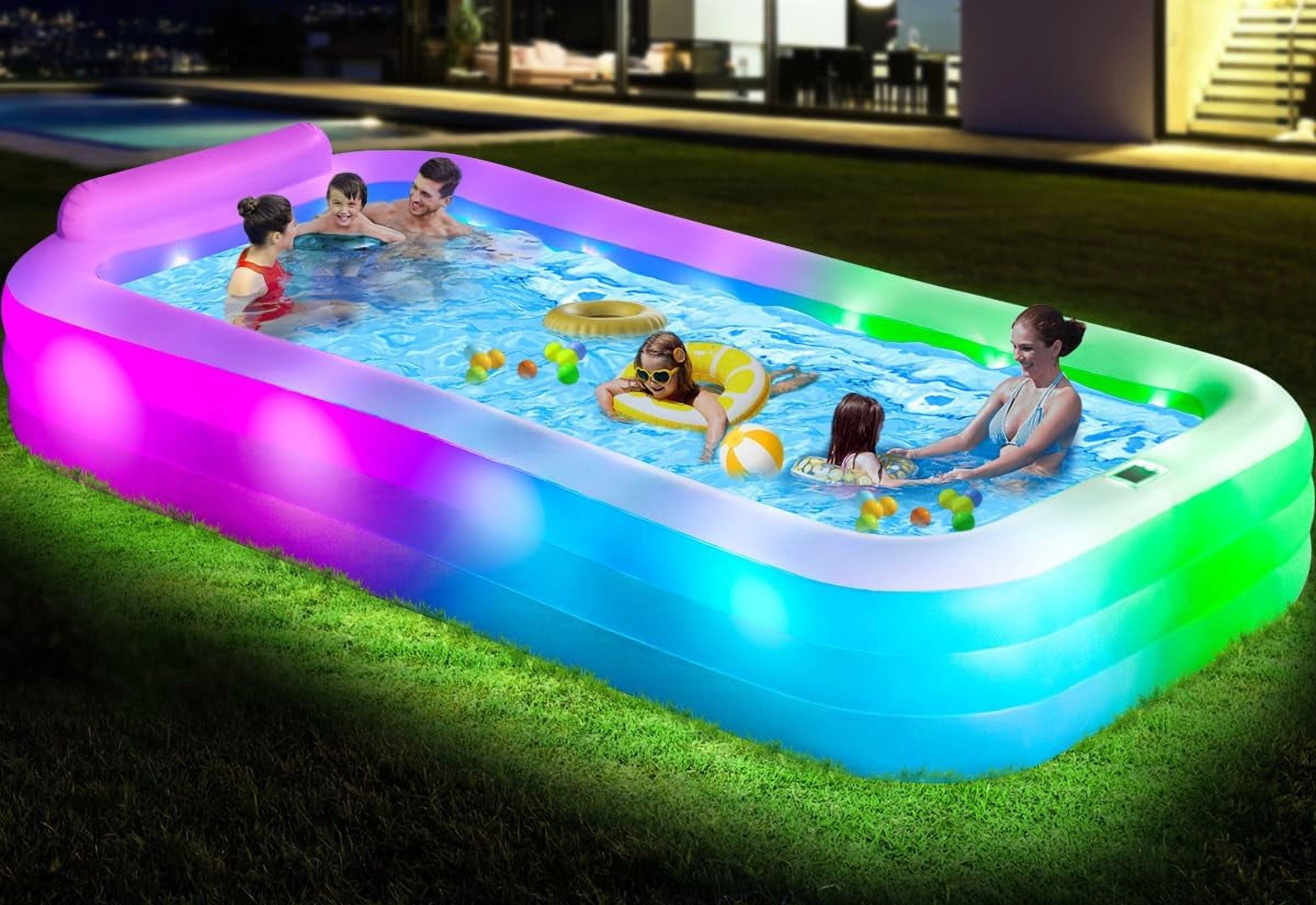 Large Inflatable Pool with Lights - 145'' X 74'' X 22'', Thickened Blow ...
