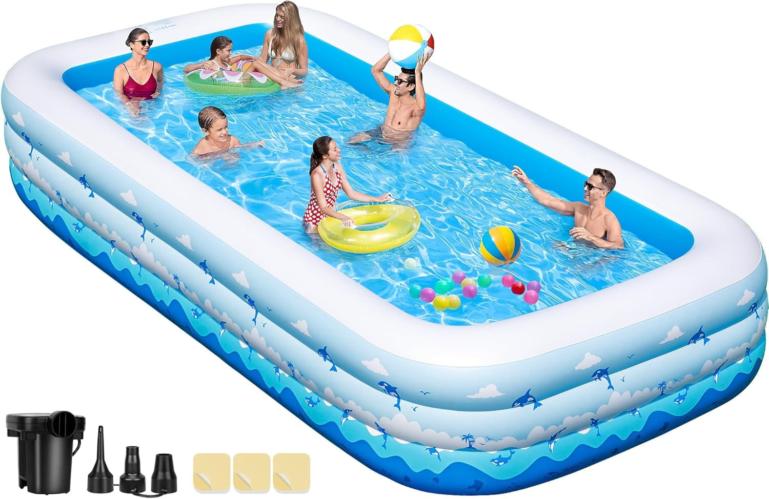 Inflatable Pool with Pump – 130" x 72" x 22" Family Blow Up Pool ...