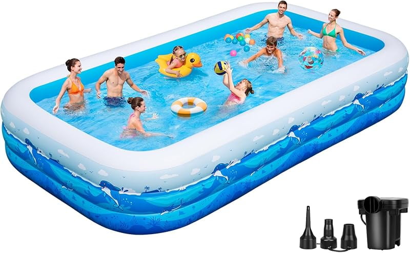 Large Inflatable Pool with Pump, 130"x72"x22" Full-Sized Blow Up Pool ...