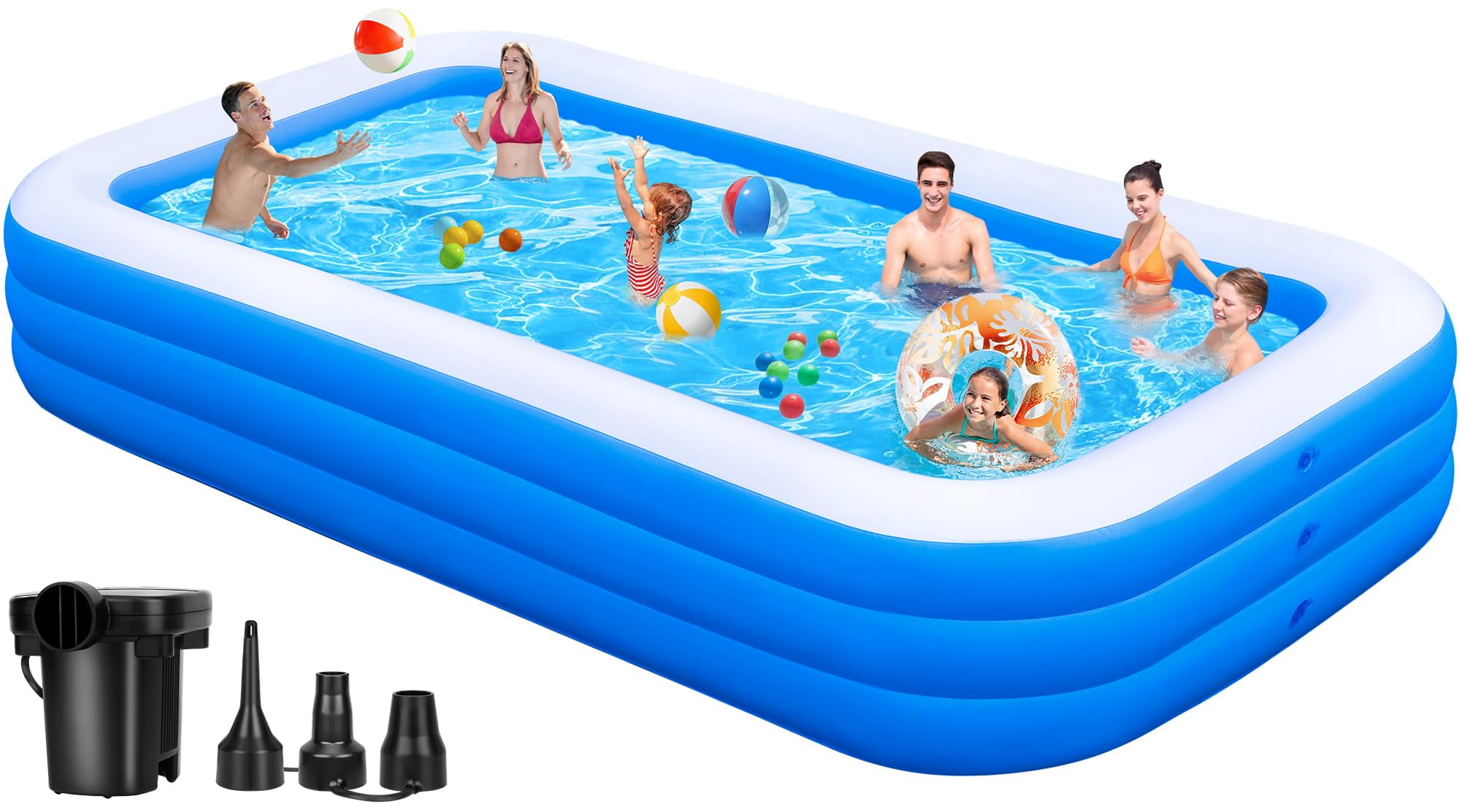 Large Inflatable Pool with Pump for Adults - 130'' x 72'' x 22'', Extra ...