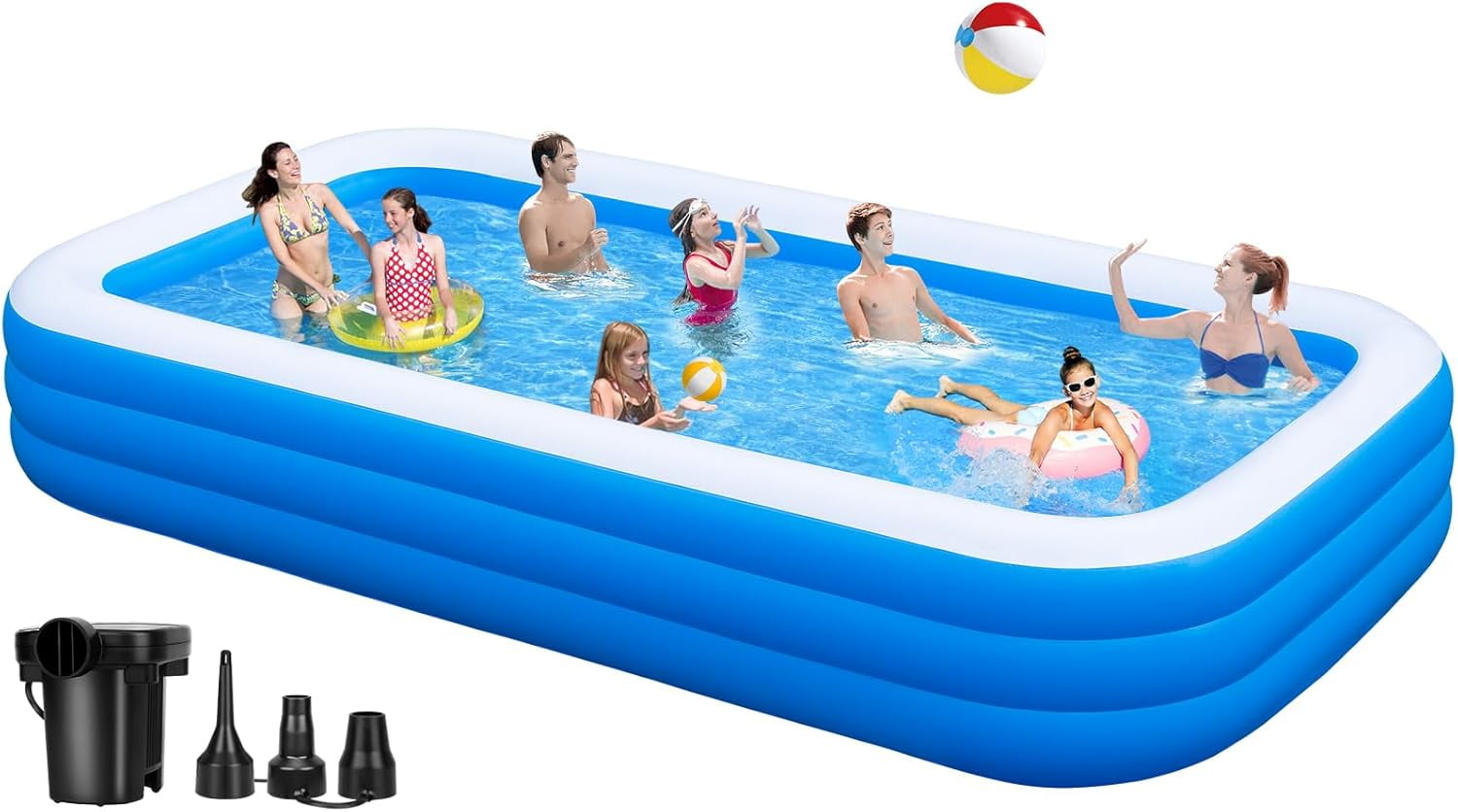 Large Inflatable Pool with Pump - 130'' x 72'' x 22'', Full Sized Blow ...