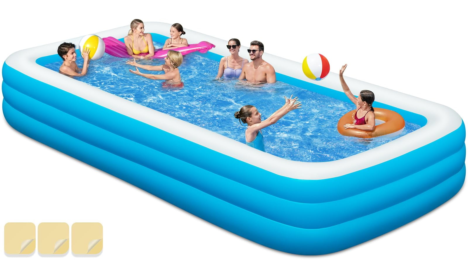 Large Inflatable Swimming Pool - 145"x74"x22" Big Blow Up Kiddie Pool ...