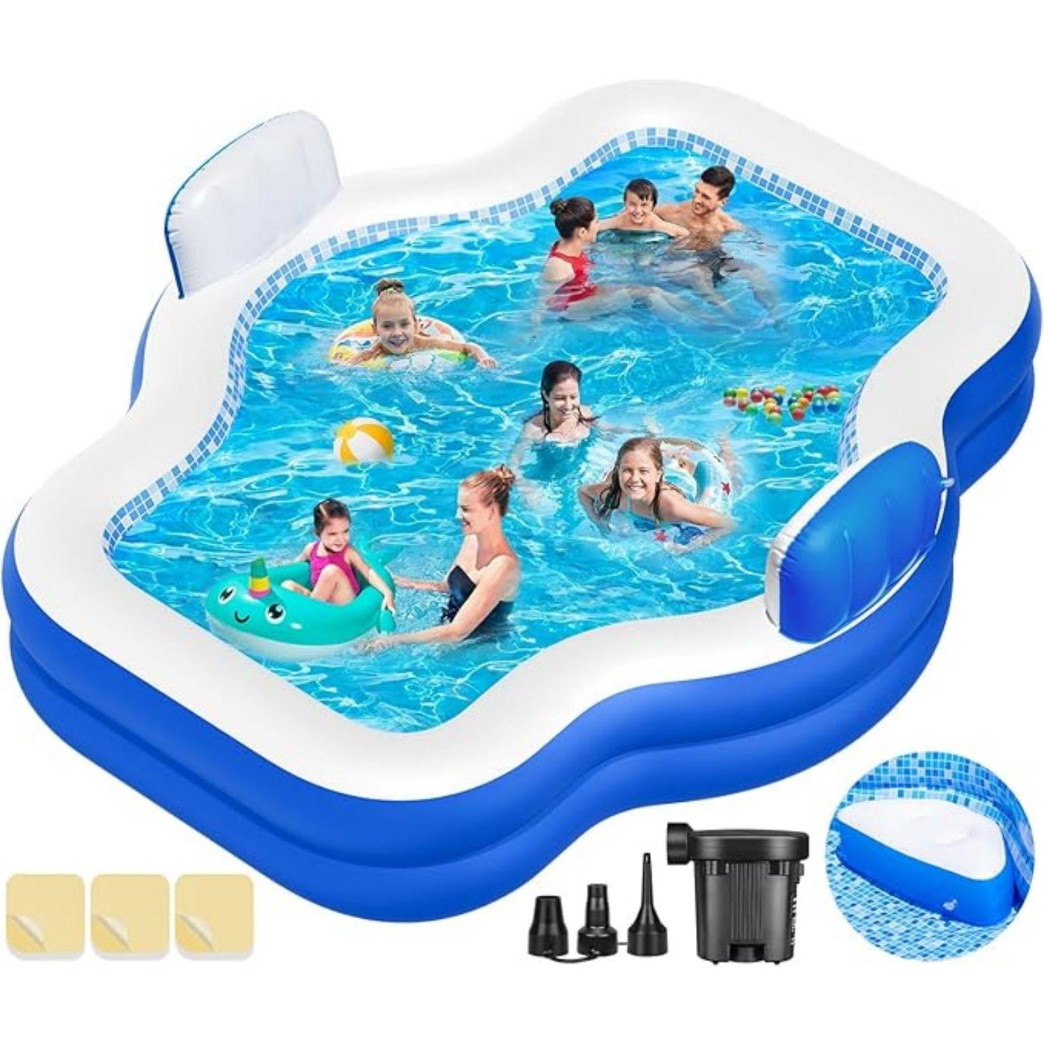 Large Inflatable Swimming Pool for Kids Adults, 121" X 90" X 22 ...