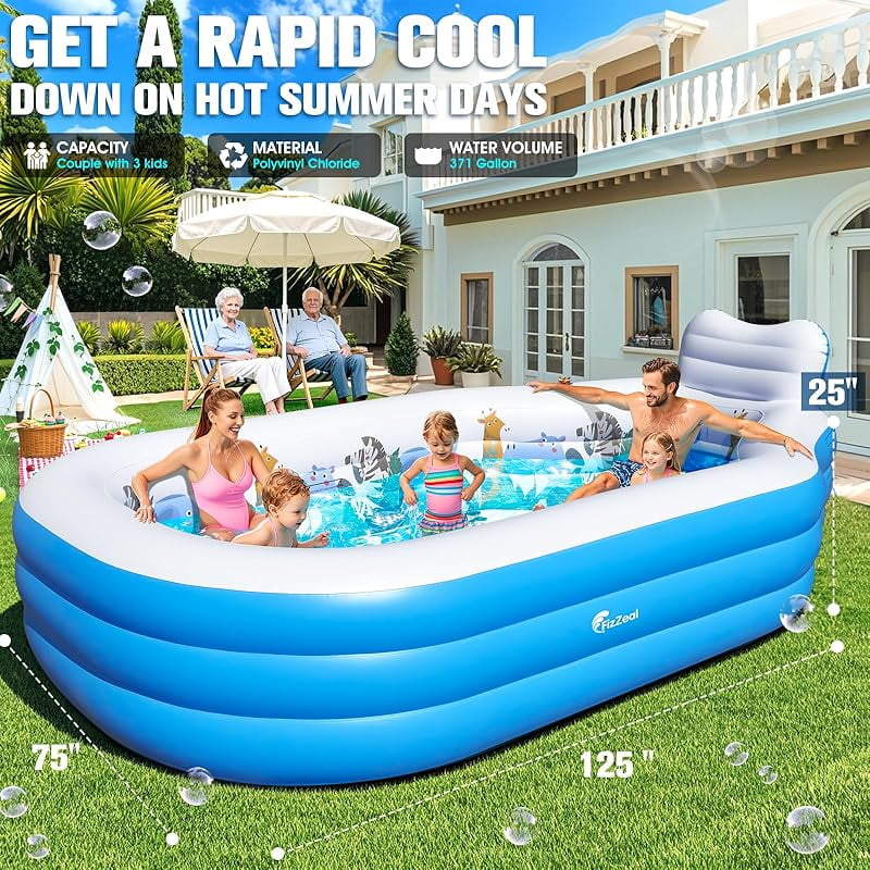 Large Inflatable Swimming Pool for Kids and Adults,Thickened Adult Pool for Backyard with Seat ...