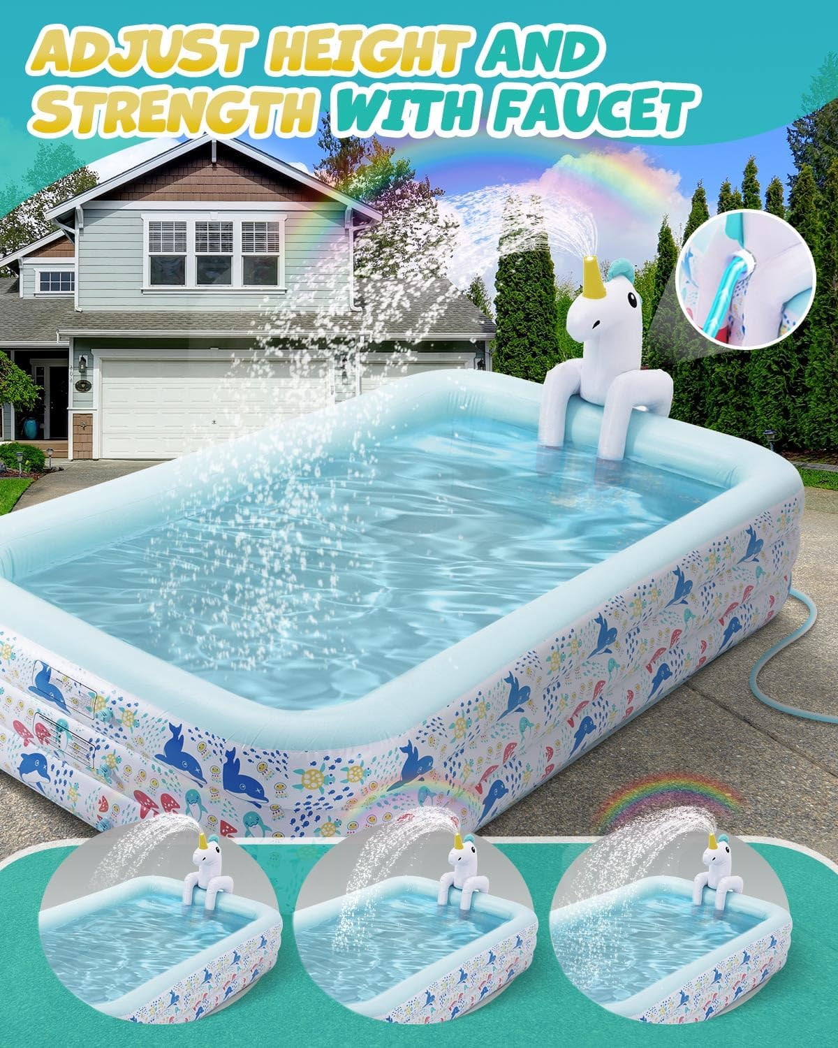 Large Inflatable Swimming Pool for Kids and Adults, Sprinkler Pool with ...