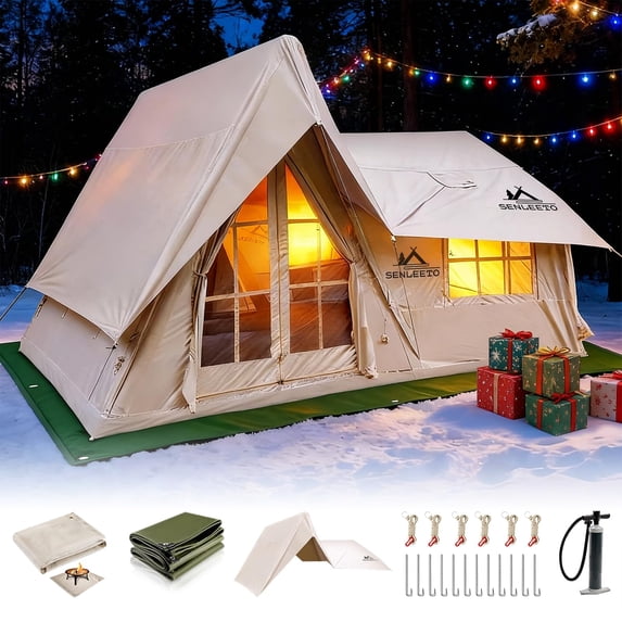 Senleeto, Large Inflatable Tent, 135 SQFT, 8-10 Person for Camping ...