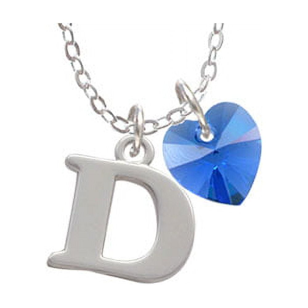 Large Initial - D - - Blue Crystal Heart Sophia Necklace, 18"+1 ...