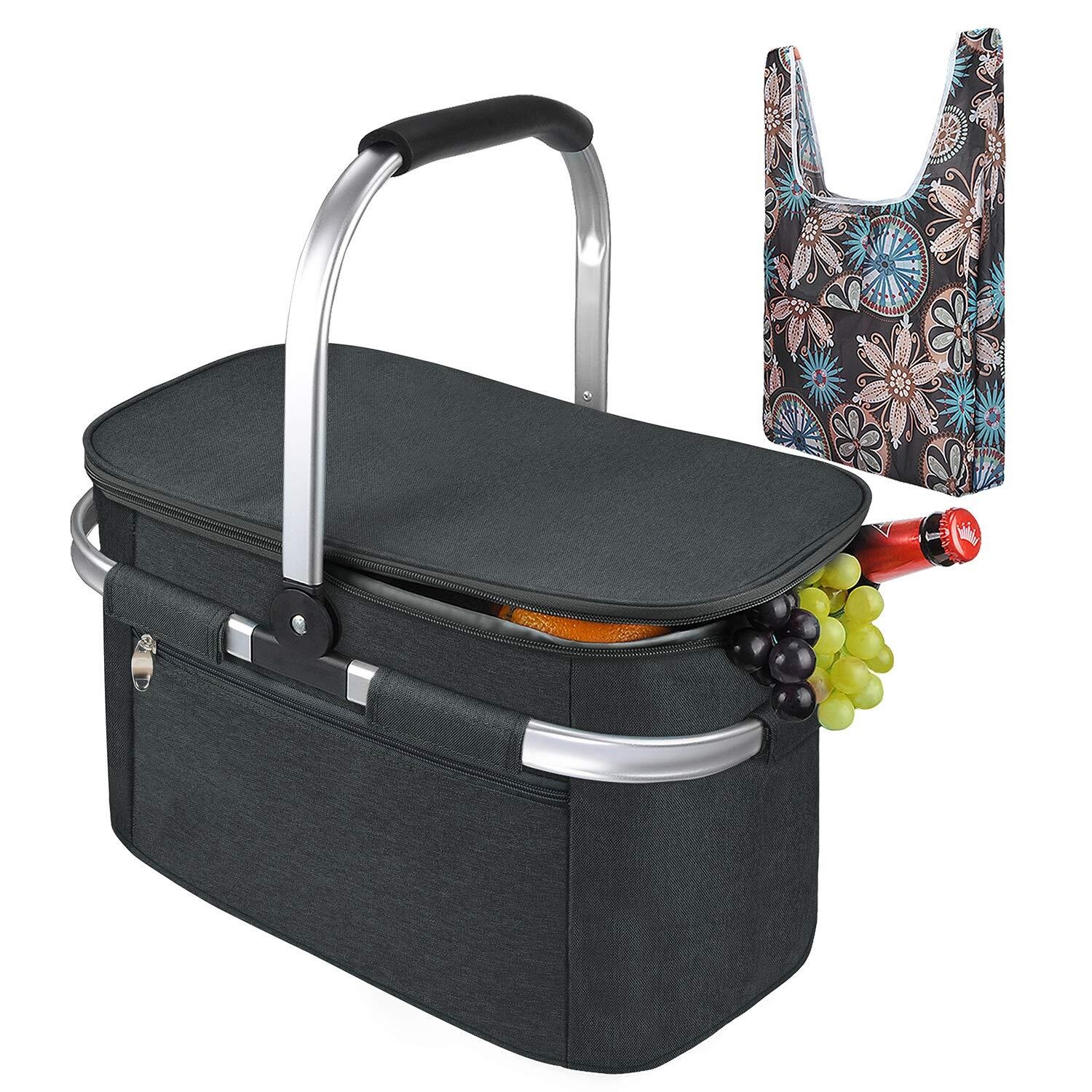 Large Insulated Picnic Basket, 34L Water Resistant & Leakproof ...