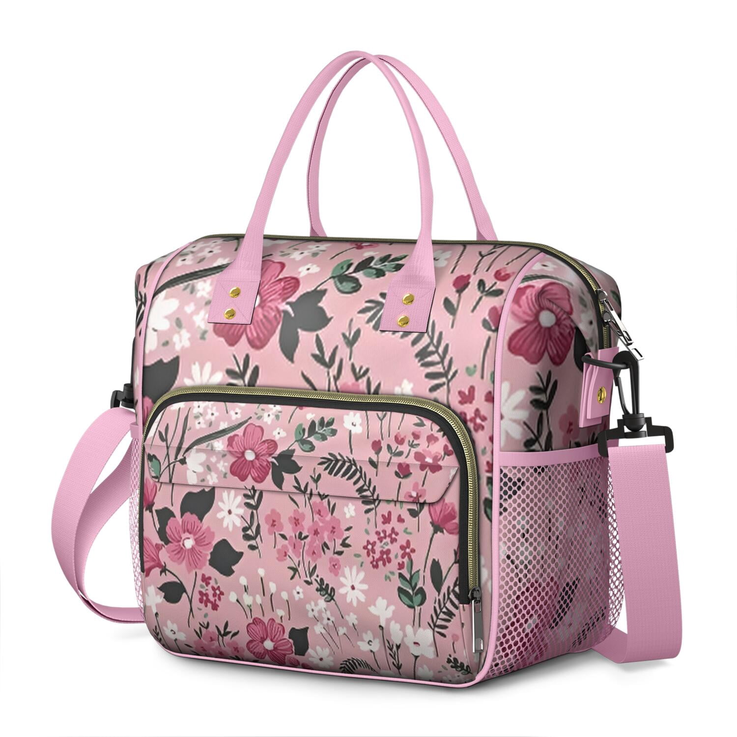 Large Insulated Tote Bag with Floral Print - Leakproof Cooler Bag for ...