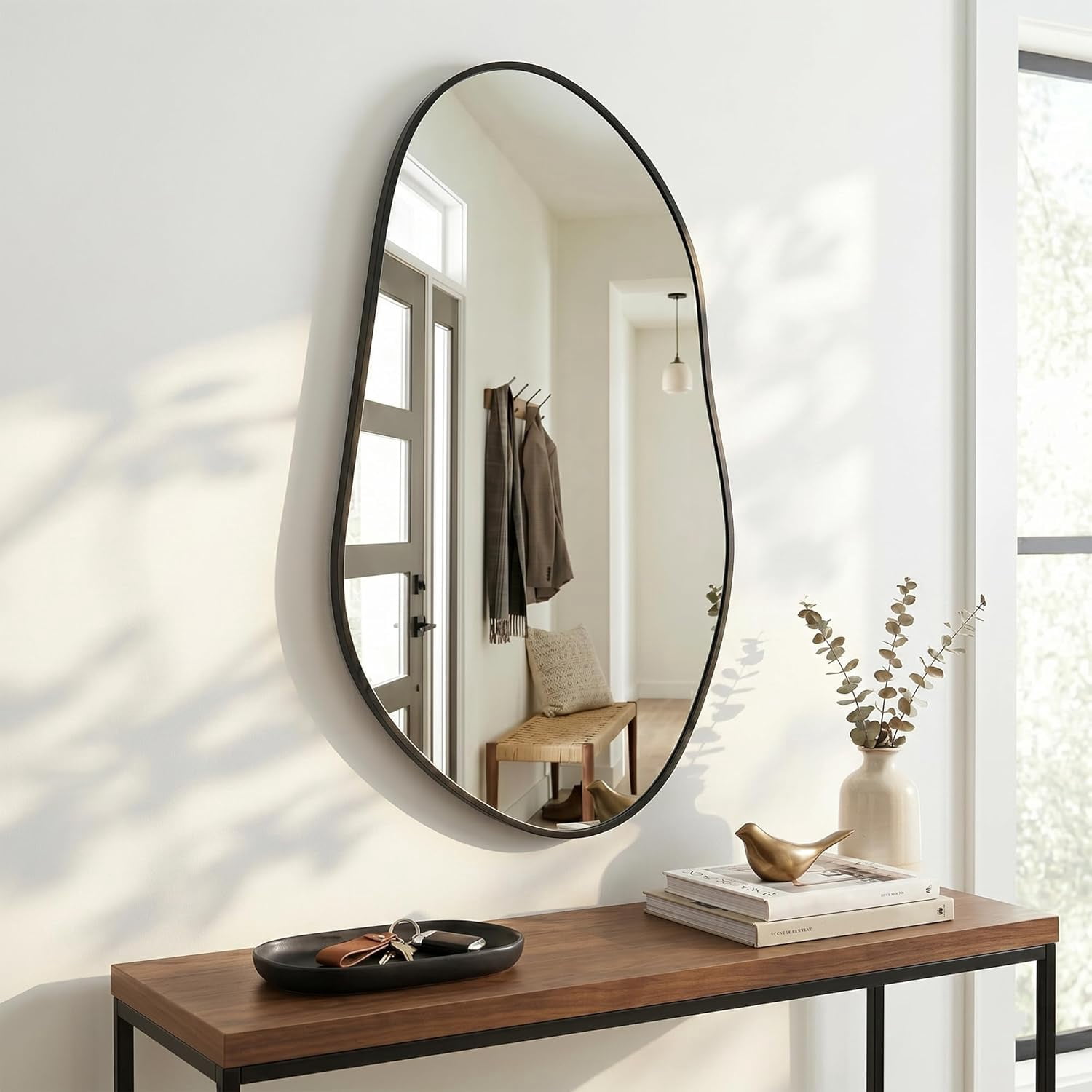 Large Irregular Wall Mirror 38" x 20", Asymmetrical Black Bathroom ...