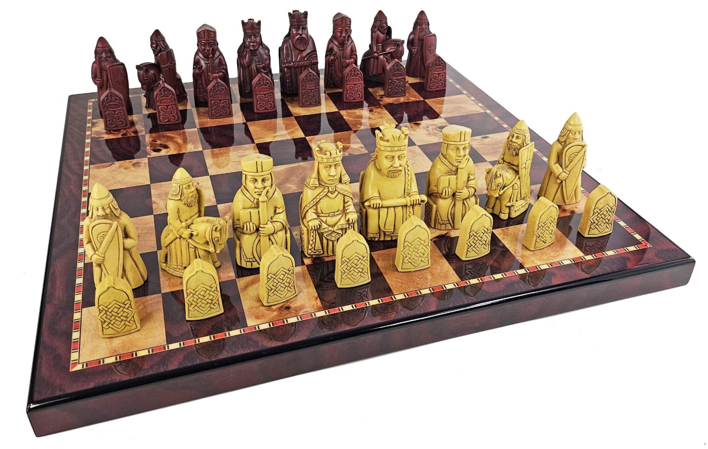 Large Isle of Lewis RED Chess Set 3 1/4" King with 18" Cherry Color ...