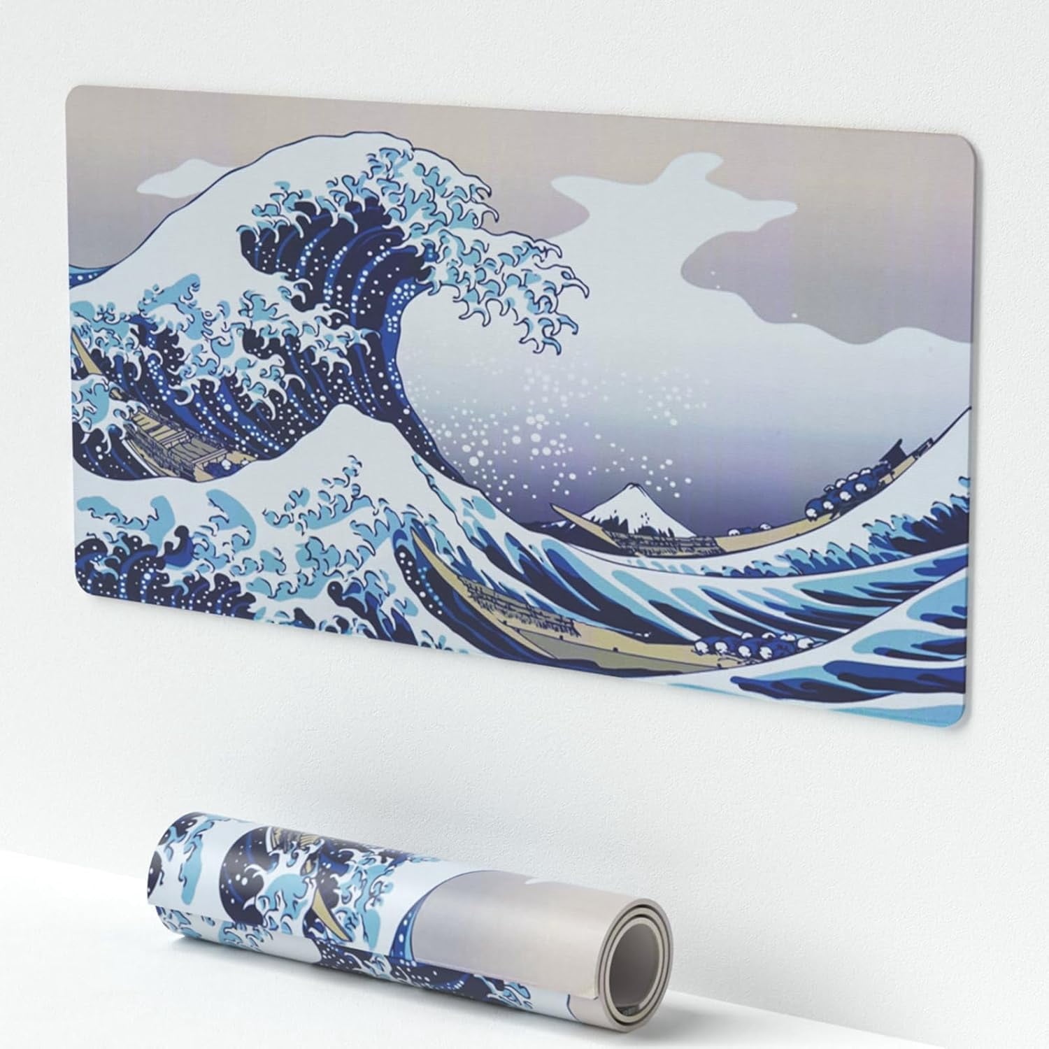 Large Japanese Sea Wave Mouse Pad, Blue Anime Desk Mat,Extended Non ...