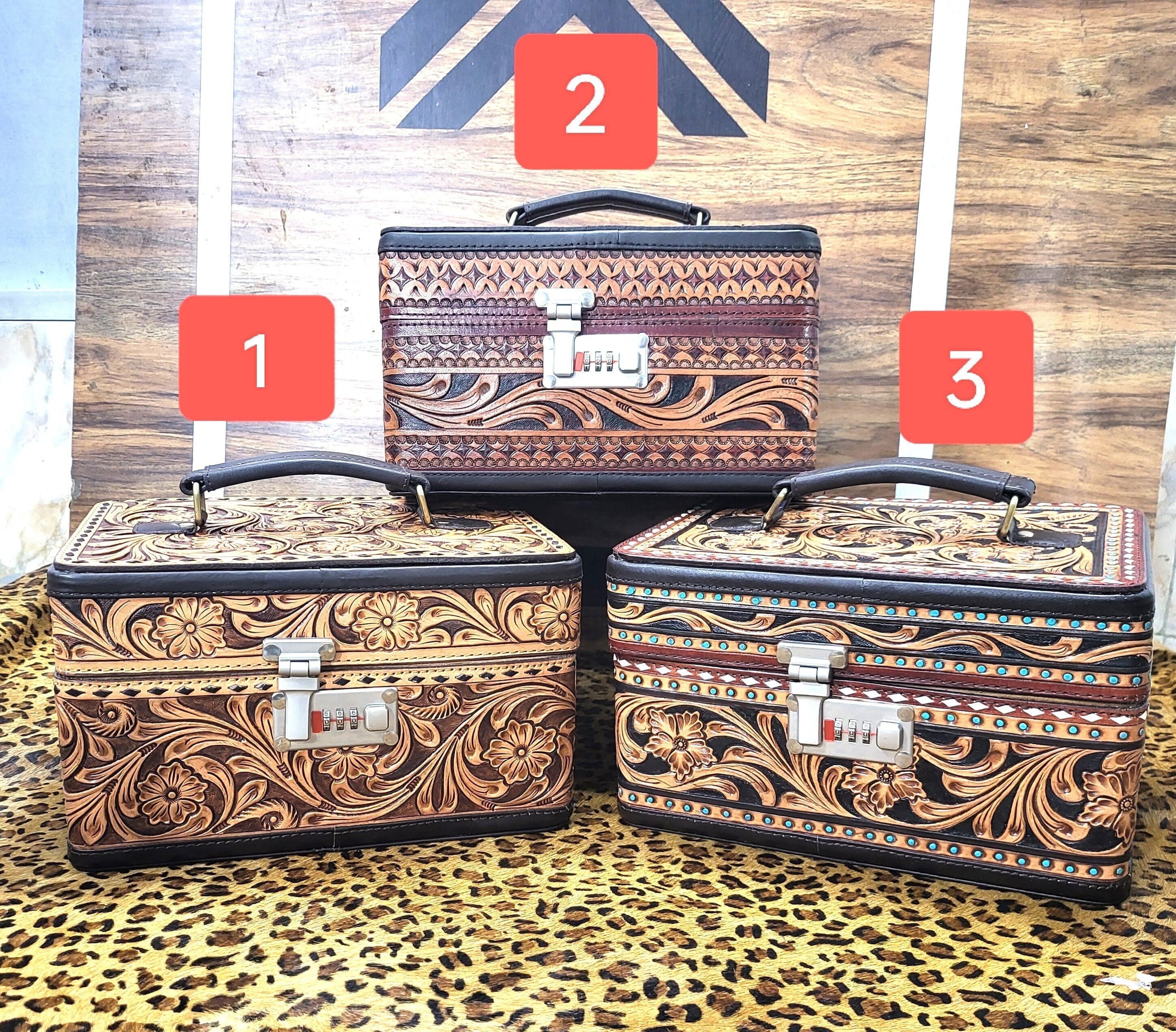 Large Jewelry Box, Jewelry Case, Leather Jewelry Box, Punchy, Tooled ...