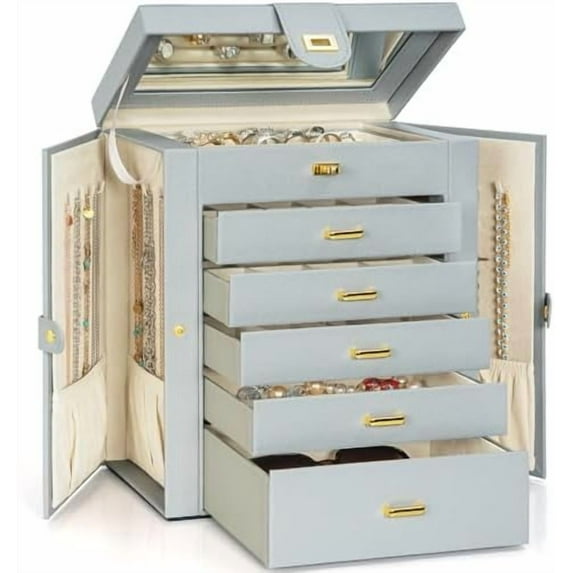Large Jewelry Box Organizer Functional Lockable with Big Mirror ...
