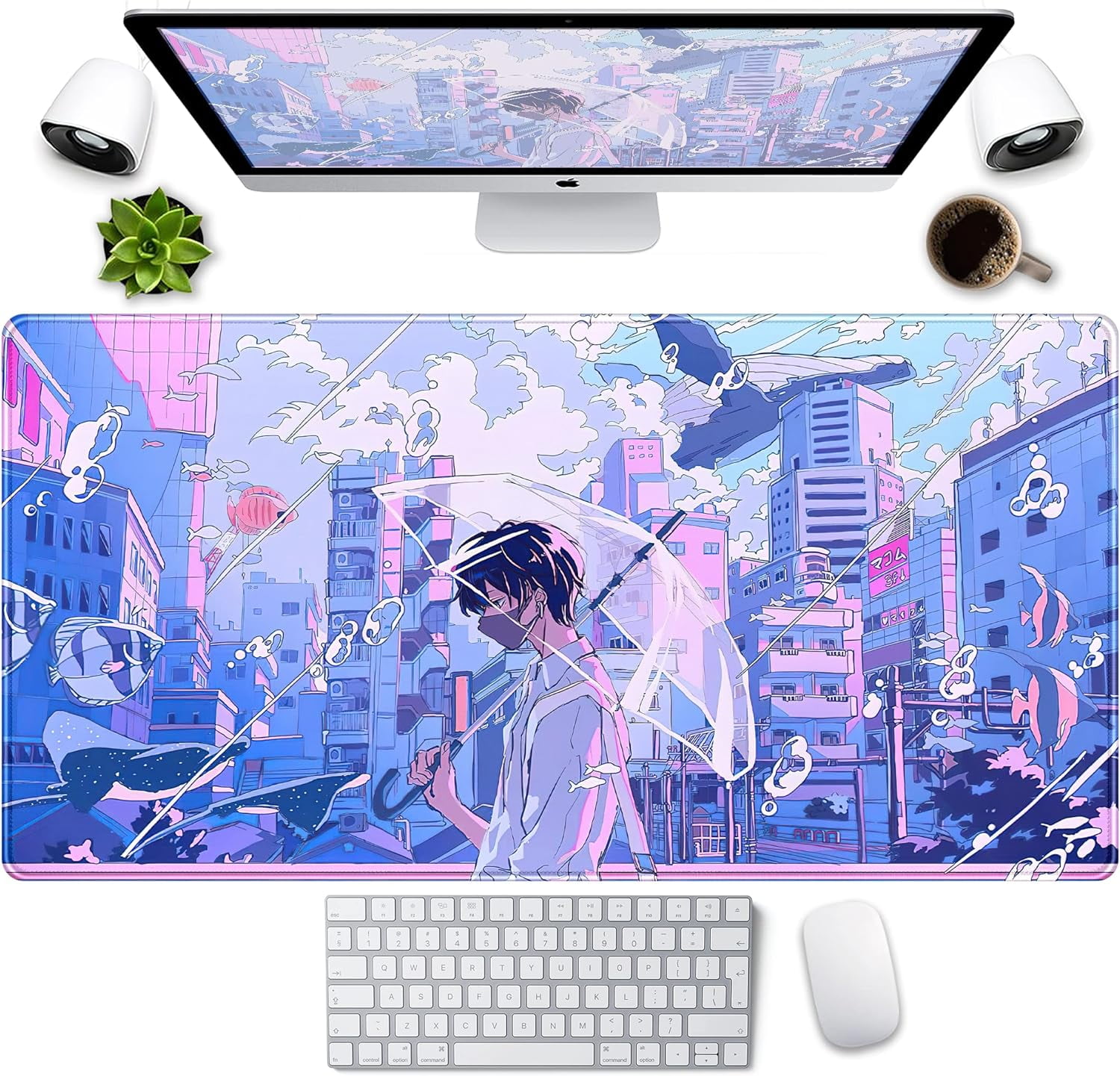 Large Kawaii Gaming Desk Mouse Pad Pastel Purple Blue Laptop Keyboard ...