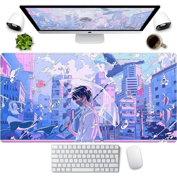Large Kawaii Gaming Desk Mouse Pad Pastel Purple Blue Laptop Keyboard ...