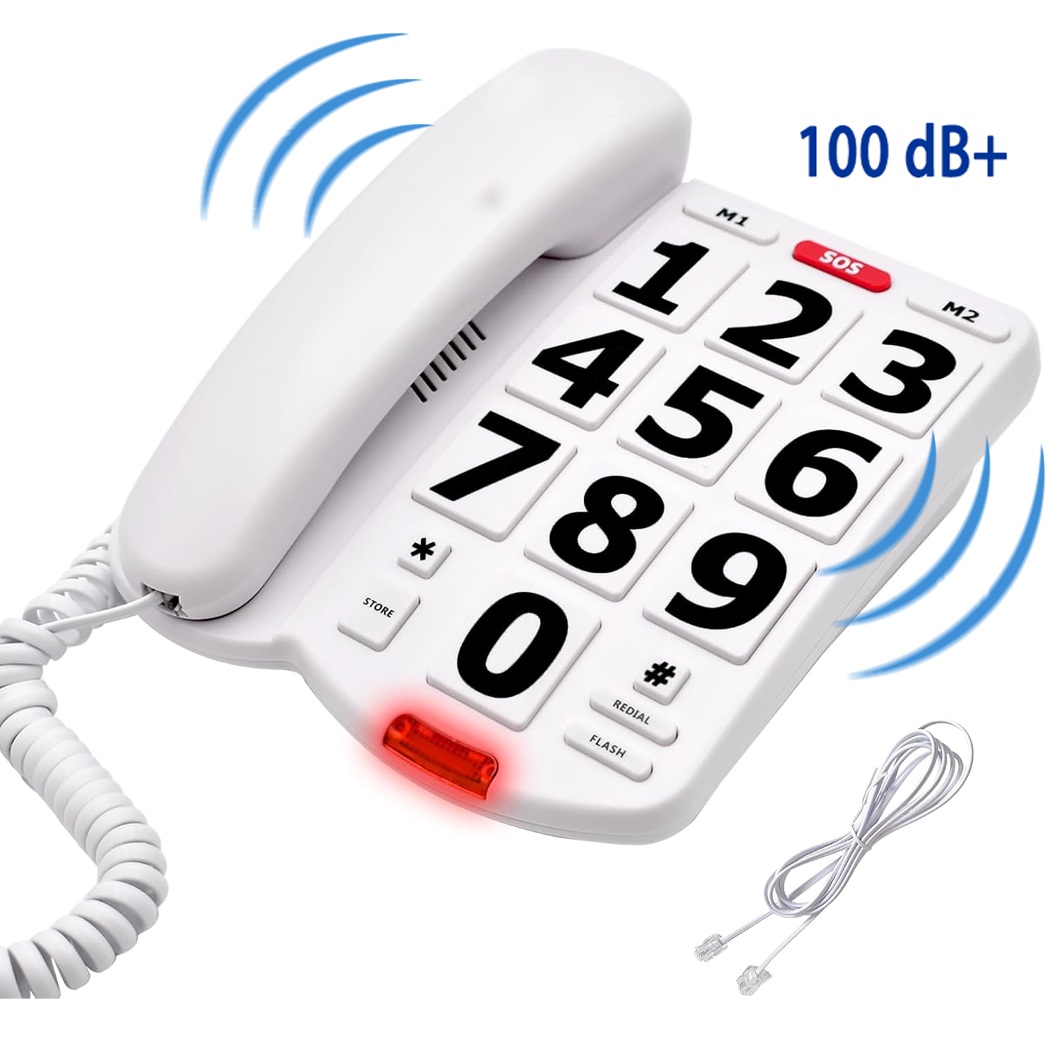 Large Key Wired Telephone has an adjustable ring tone and receiver ...