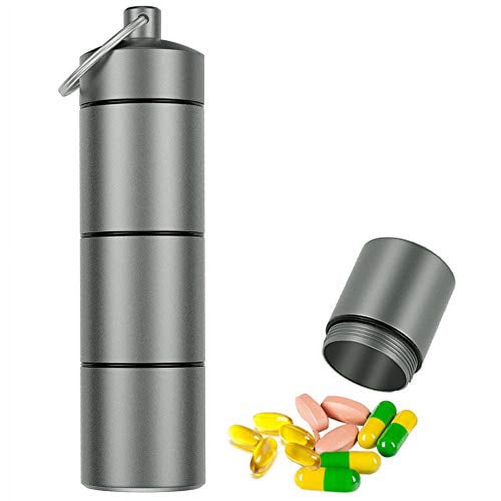Large Keychain Pill Holder, EFFIET 3 Compartments Metal Pill Fob Case ...