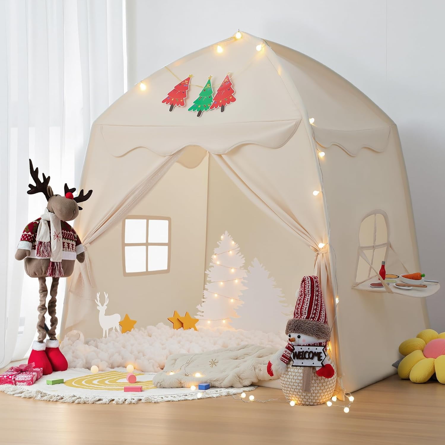 Large Kids Play Tent with Christmas Tree Flags & Lights, Kids Tent ...