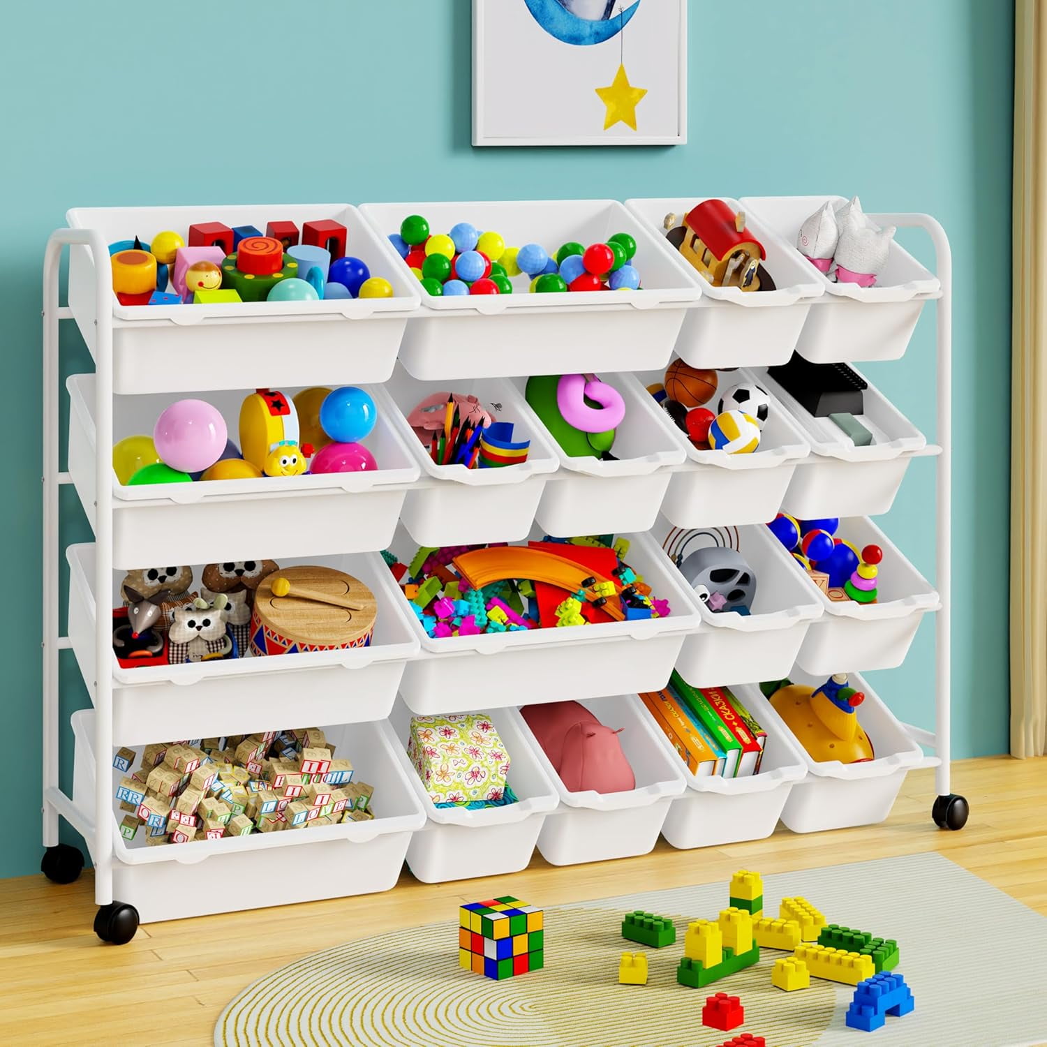 Large Kids Toy Storage Organizer with 18 Toy Bins, Multi-Bin Organizer Shlef Rack for Books ...