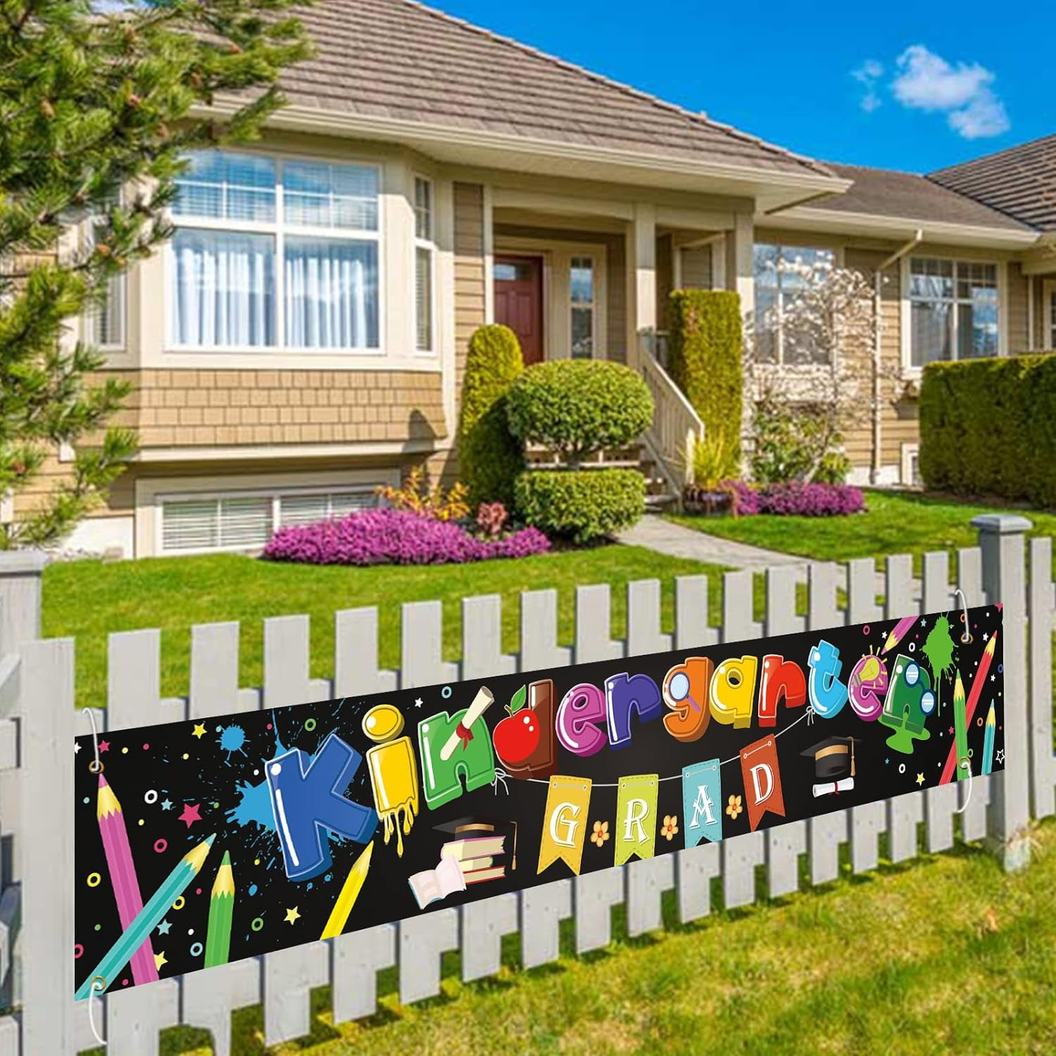 Large Kindergarten Grad Banner,Colorful Kids Pre-K Congrats Grad Yard ...