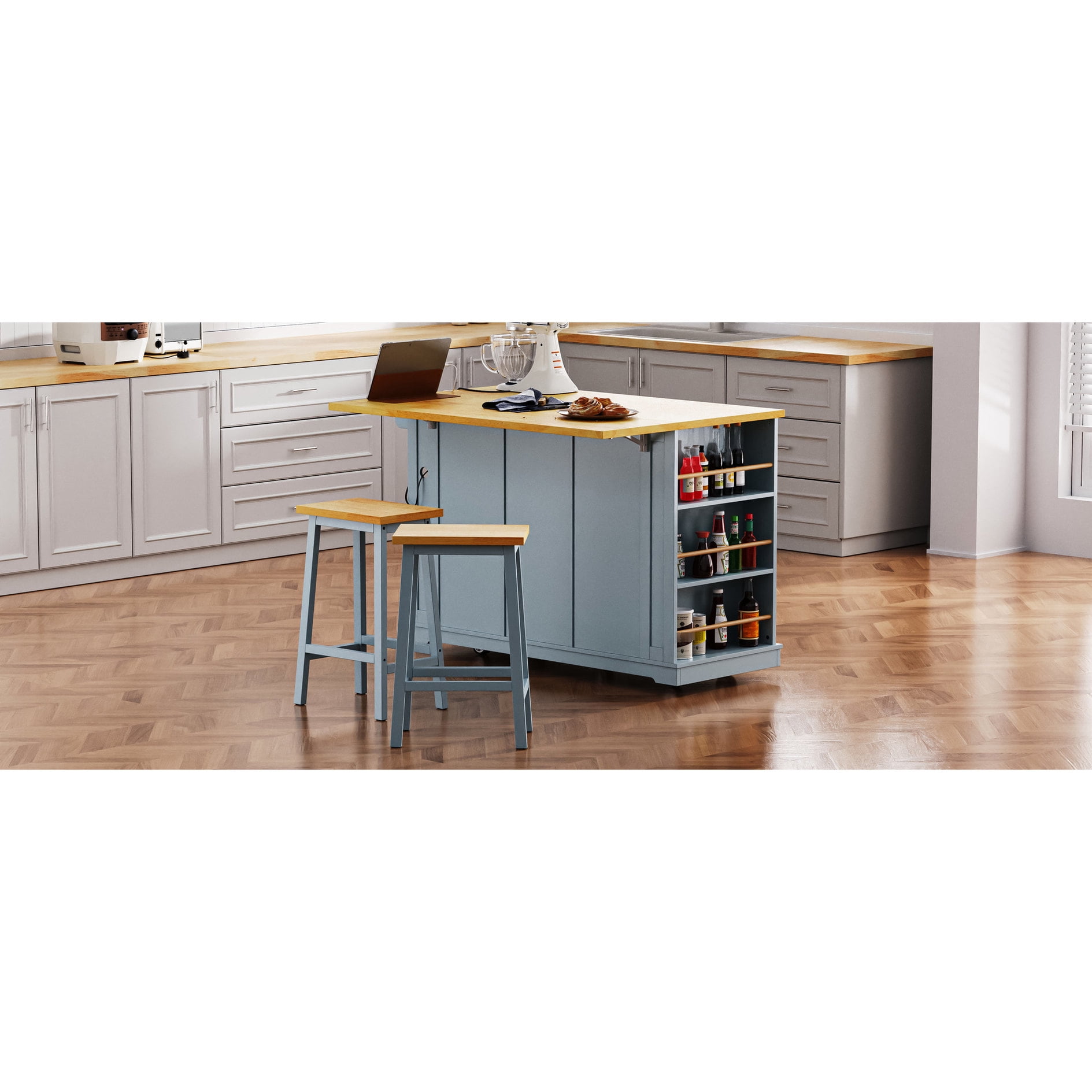 Large Kitchen Island | Power Supply, Open Racks & Drawers for Kitchen ...