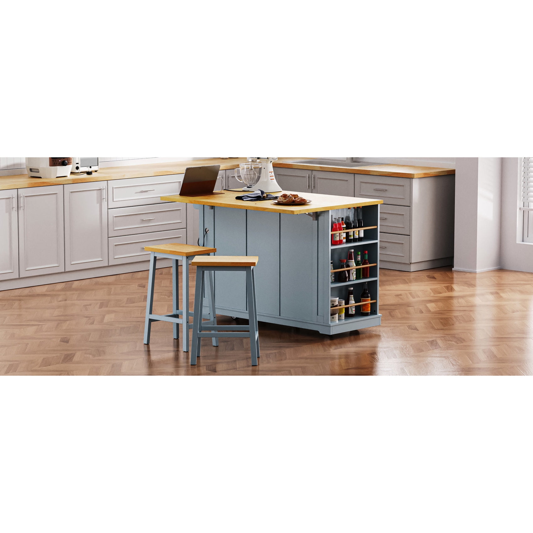 Large Kitchen Island with Internal 2-tier Shelf Racks / Access ...