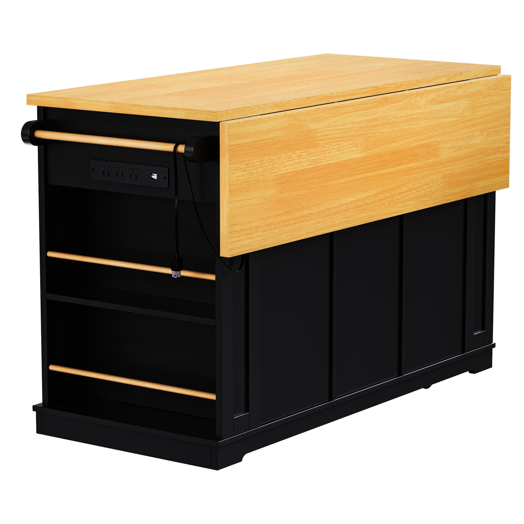 Large Kitchen Island with Power Outlet, Drop Leaf & Adjustable Racks ...