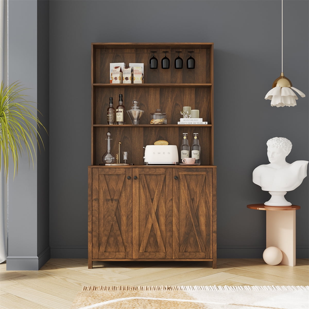 Large Kitchen Pantry Storage Cabinet,Drawers & Open Shelves ...