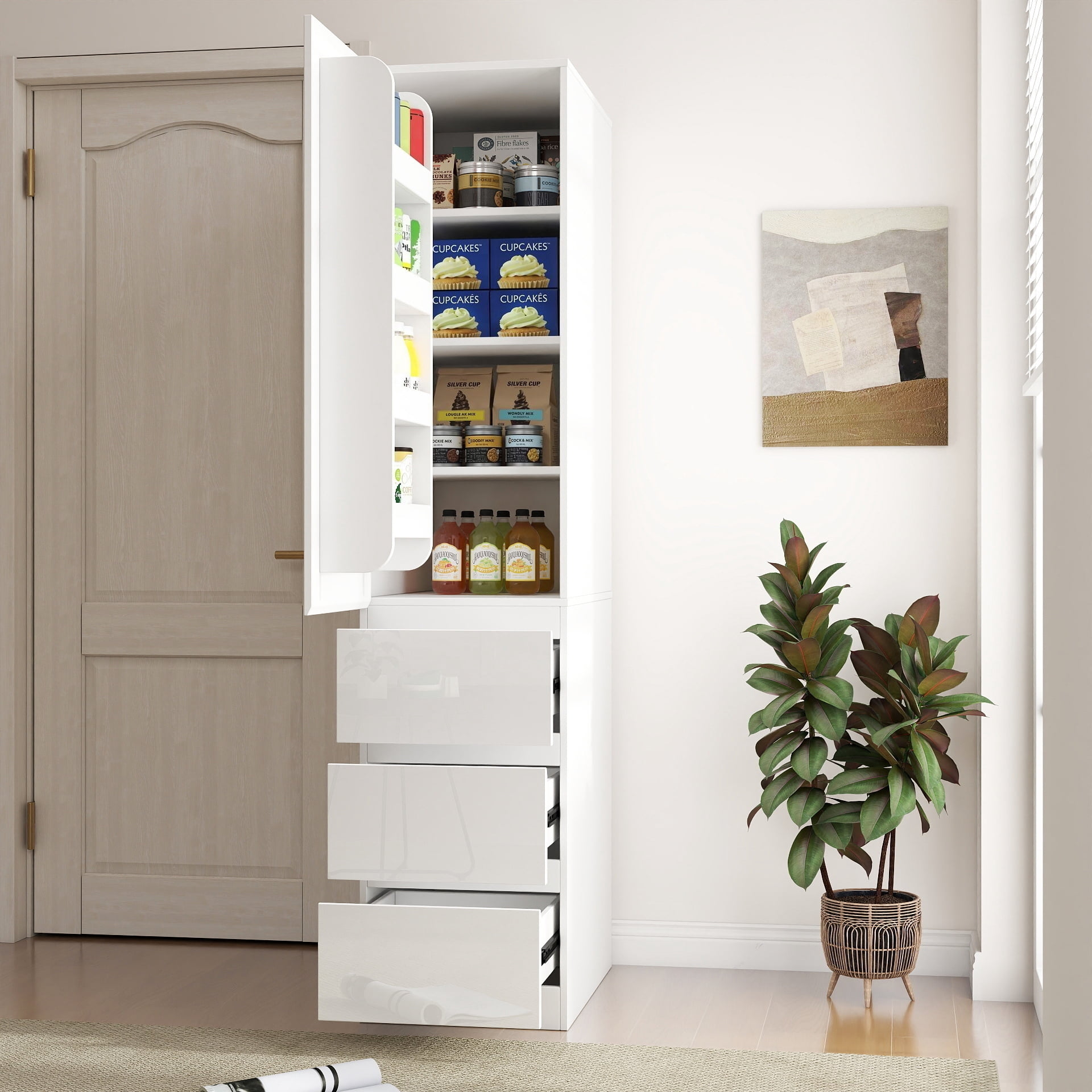 Large Kitchen Pantry Storage Cabinet Freestanding Hutch with 3 Drawers ...